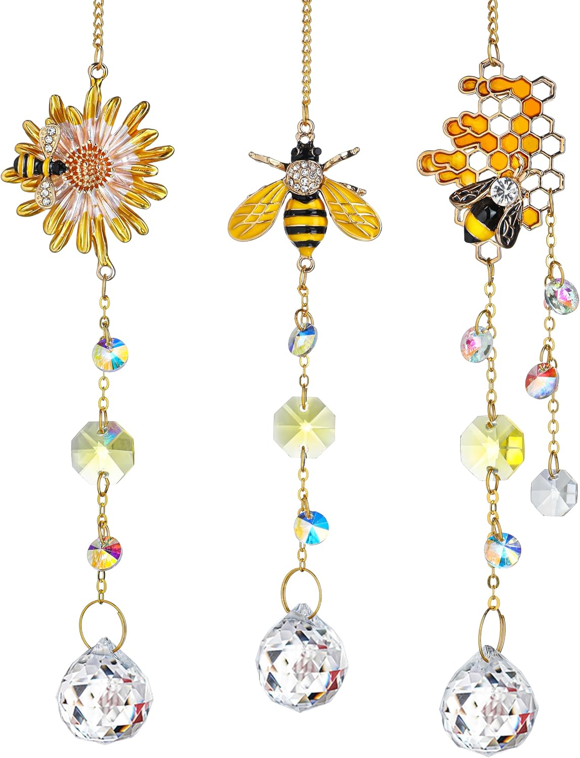 H&D HYALINE & DORA 3 Pack Sun Catcher Crystal Honeycomb Bee Ornaments ...