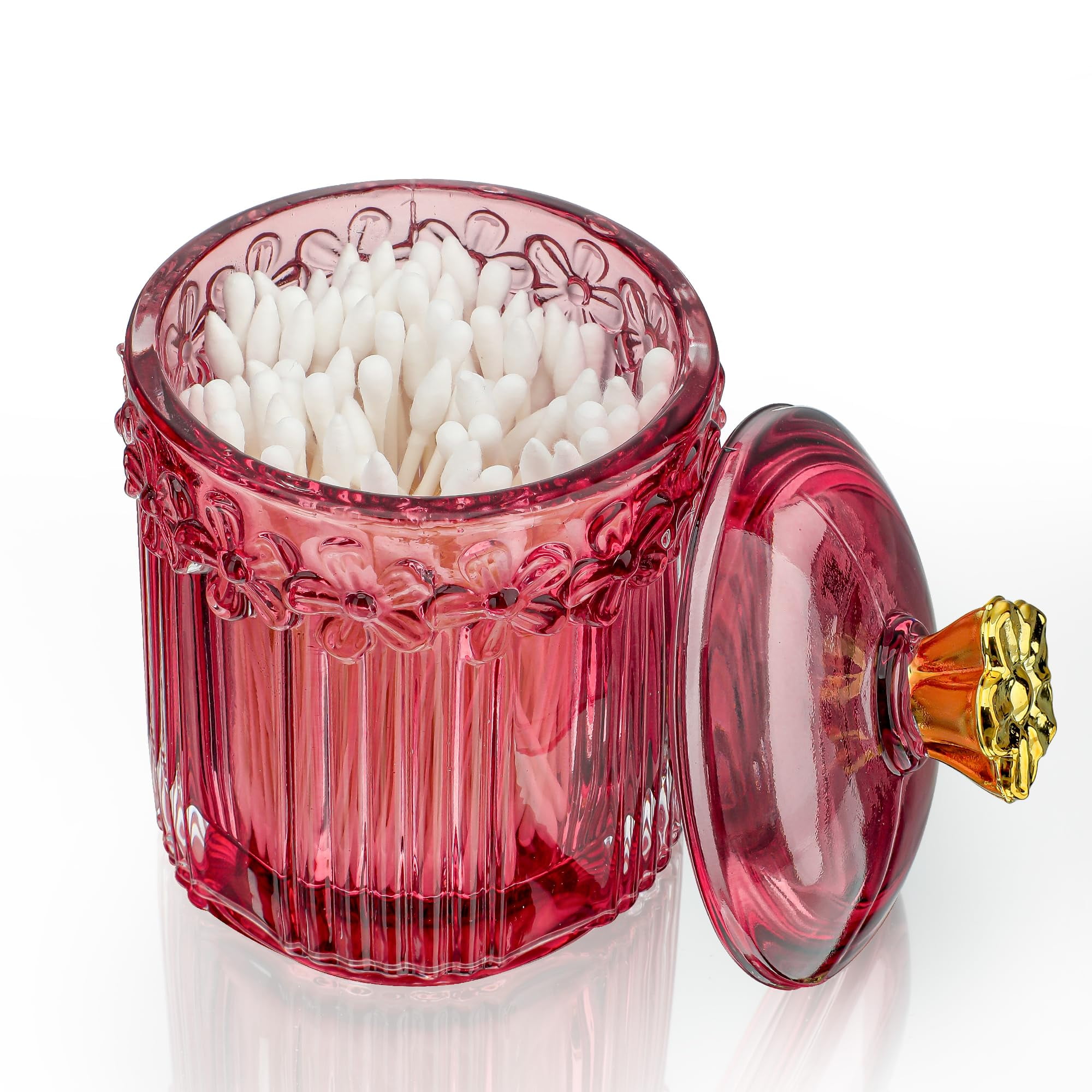 H&D HYALINE & DORA Pink Qtip Holder Dispensers Glass Apothecary Jars with Lids Bathroom ...