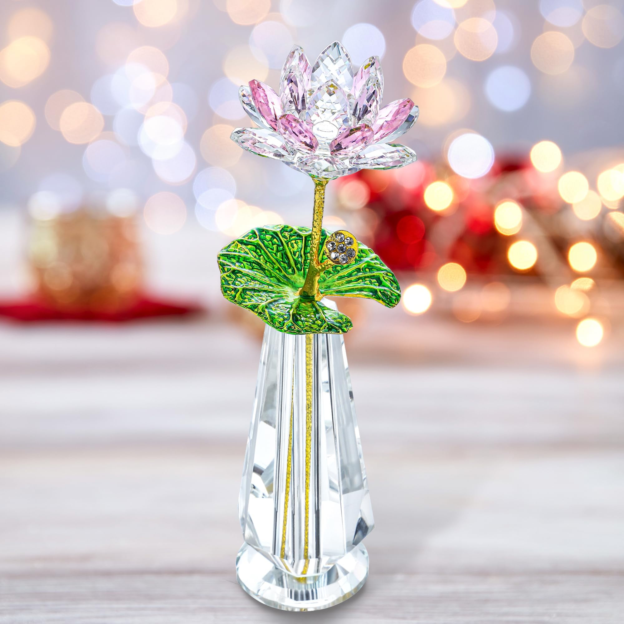 H&D HYALINE & DORA Sparkle Crystal Lotus Flower Figurine Handmade Glass ...