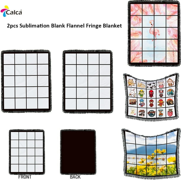 H-E 2pcs 40 x 60In Sublimation Blank Personalized Flannel Fringe ...