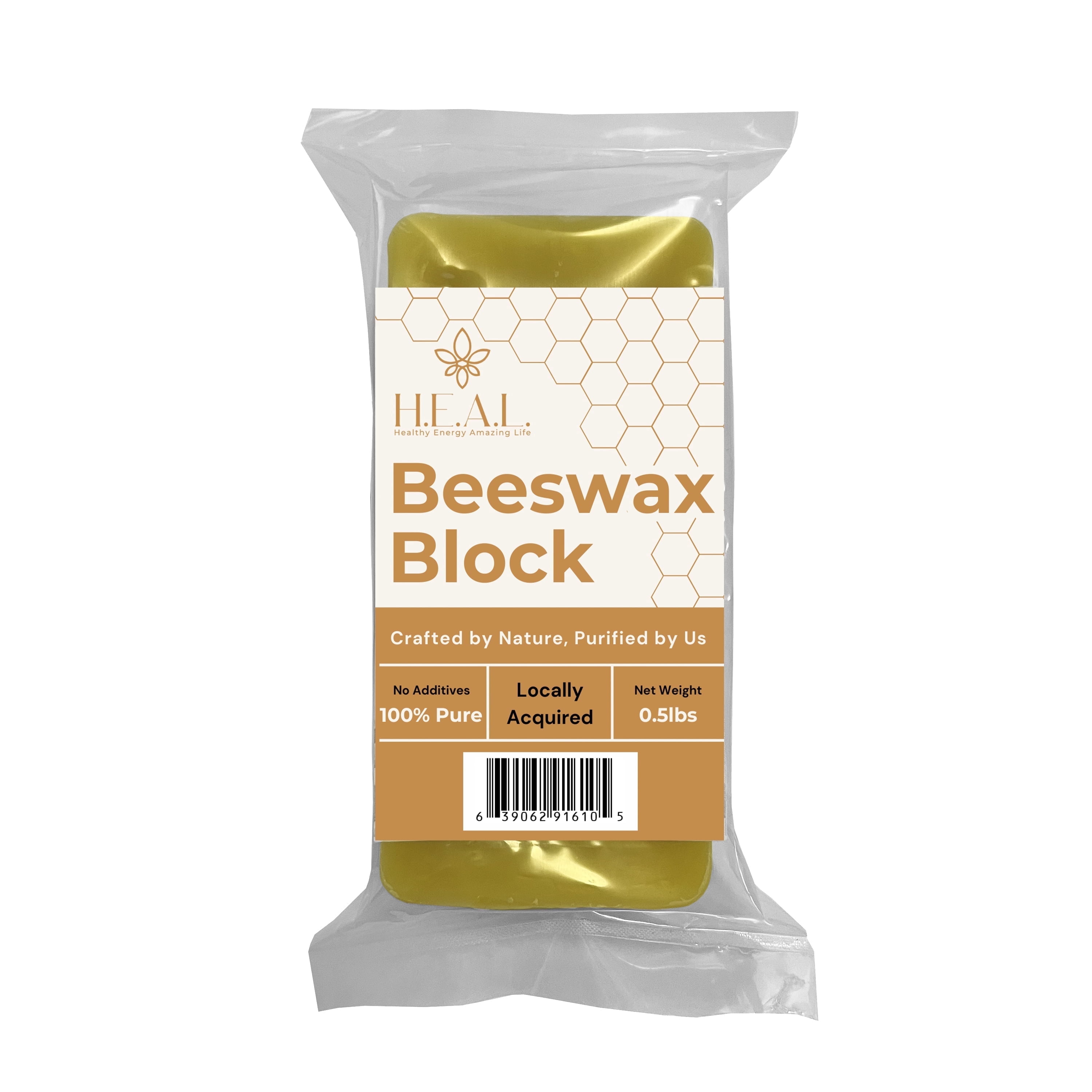 H.E.A.L. Pure Beeswax Block for DIY Crafts and Candle Making, 0.5 lb ...