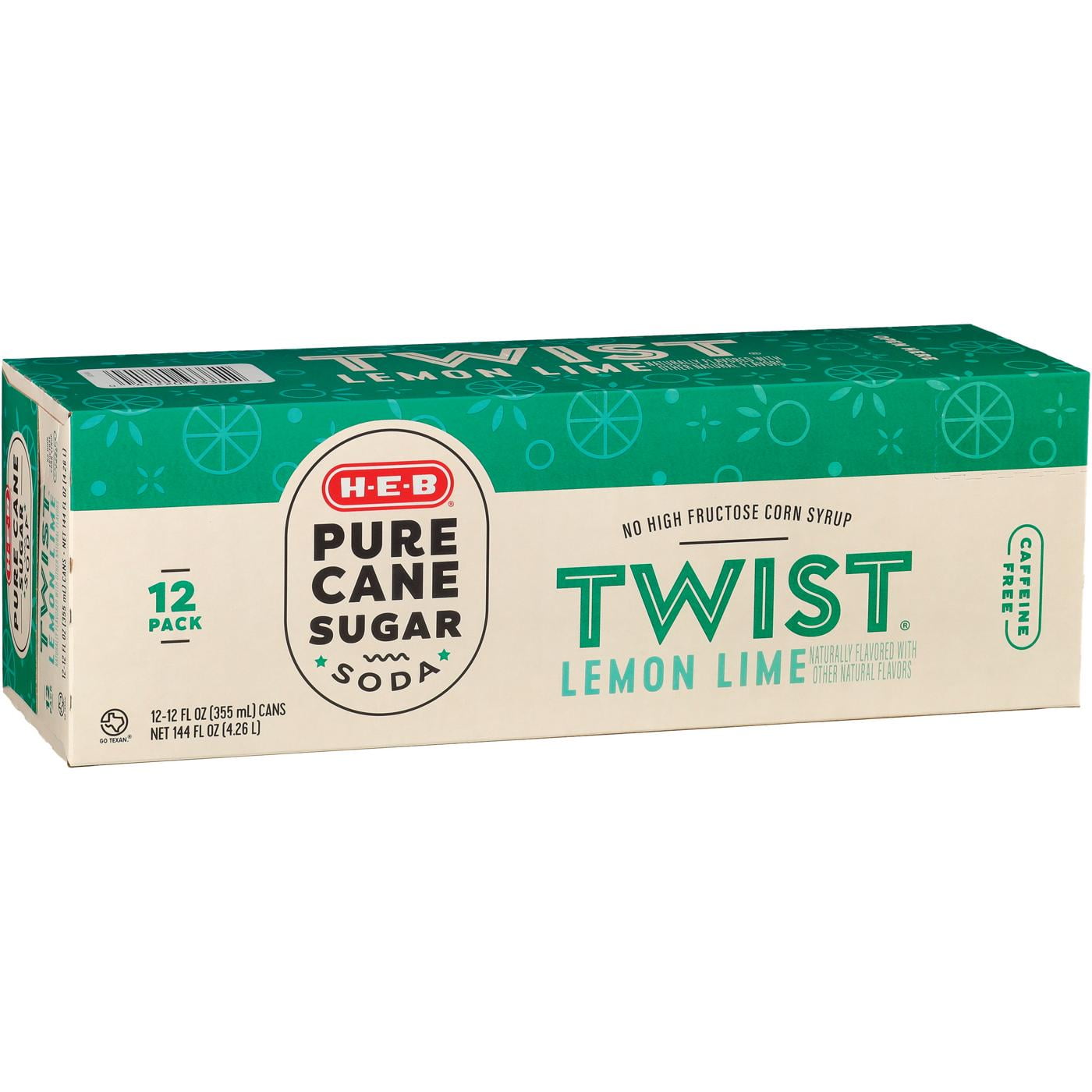 H‑E‑B Twist Lemon Lime Soda 12 oz Cans - Pure Cane Sugar 12 pack ...