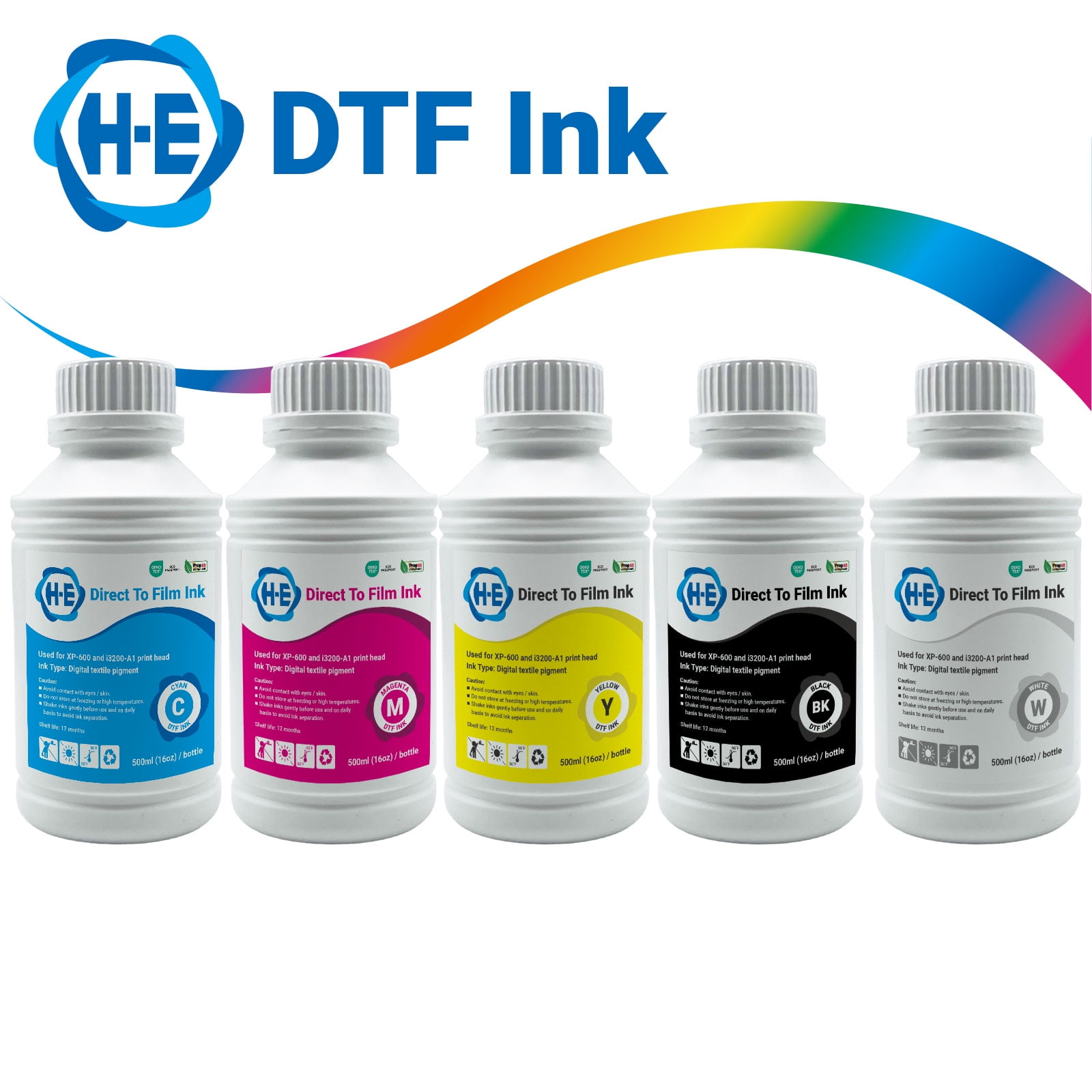 H-E DTF Transfer Ink 500ml C Color, Heat Transfer Printing Direct to Film PET Film, Refill for ...