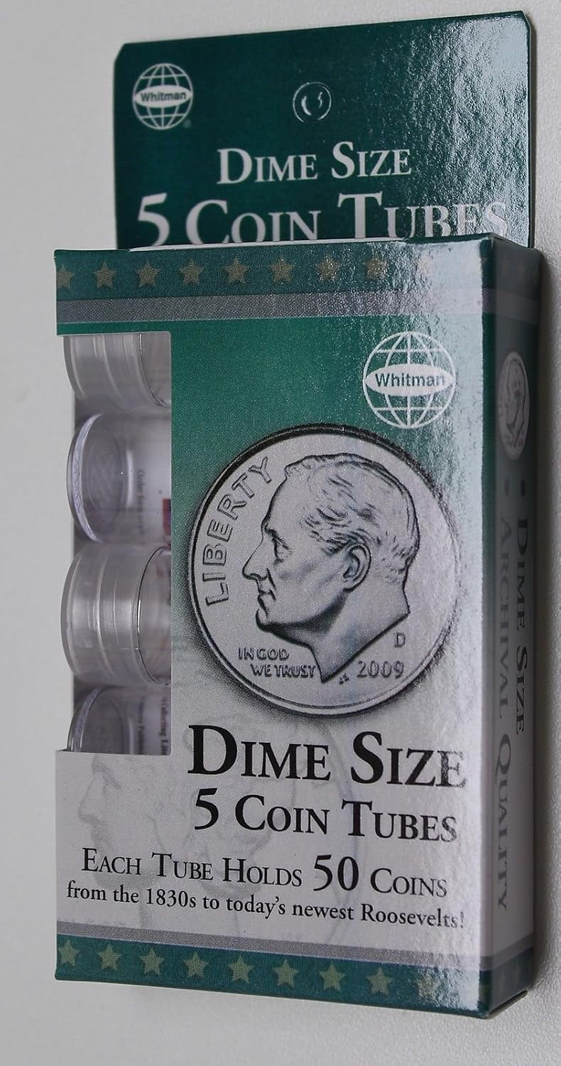 H.E. Harris Dime - 5 Round Plastic Coin Tubes w. Screw Lid by Whitman ...