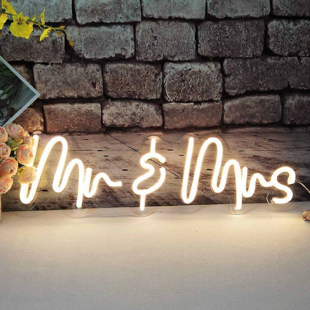H-E Warm White Mr&Mrs LED Neon Sign Neon Light Lamp 24 X 9.5In for ...