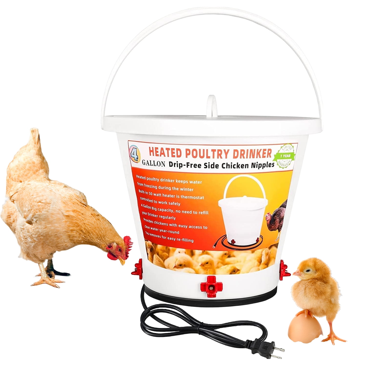 H&G Lifestyles Heated Poultry Waterer, 4 Gallons, Ideal for Winter ...