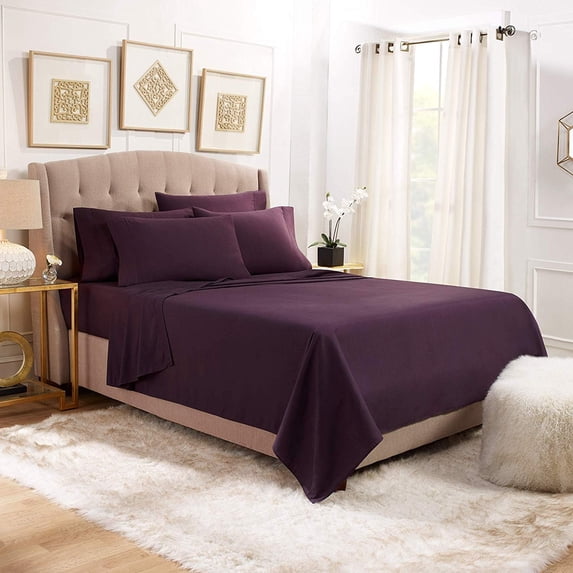 H&H Décor 4 Piece Microfiber Sheet Set Dark Purple Alaskan King Deep ...