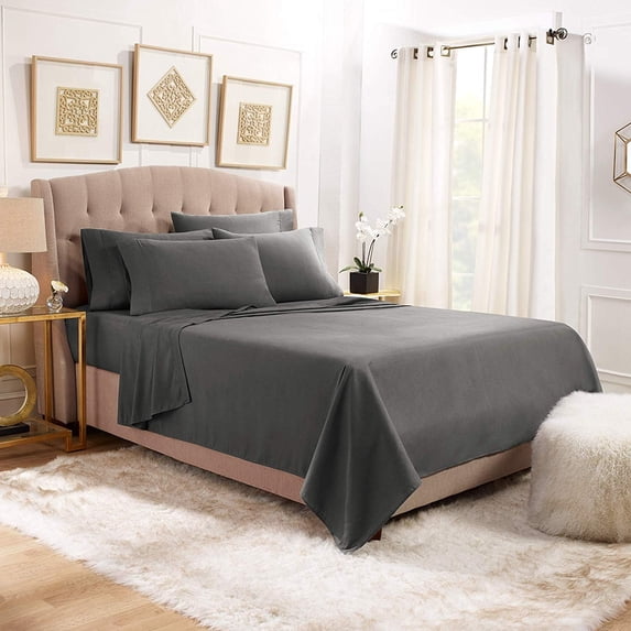 H&H Décor 4 Piece Microfiber Sheet Set Elephant Gray Short Queen Deep ...