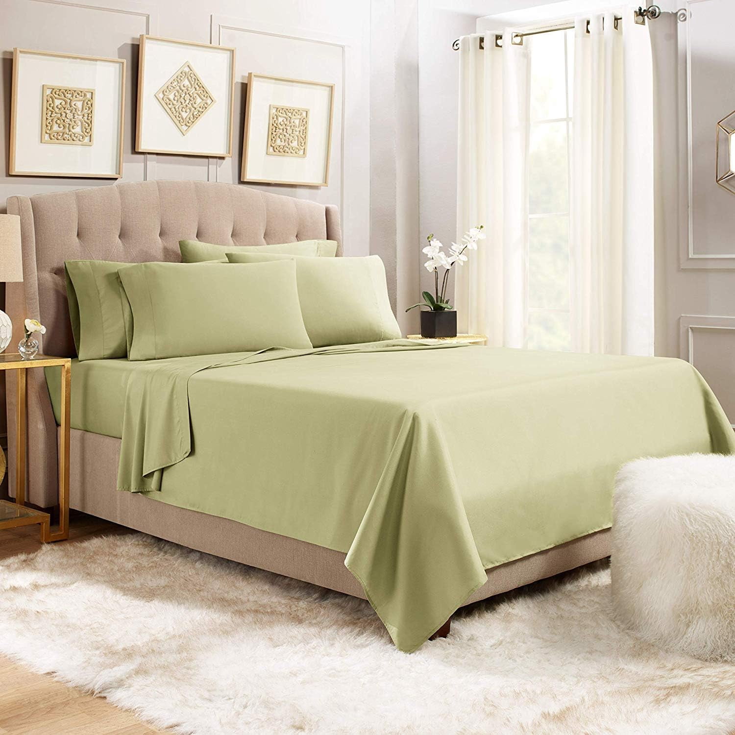 H&H Décor 4 Piece Microfiber Sheet Set Sage Split King Deep Pocket 18 ...