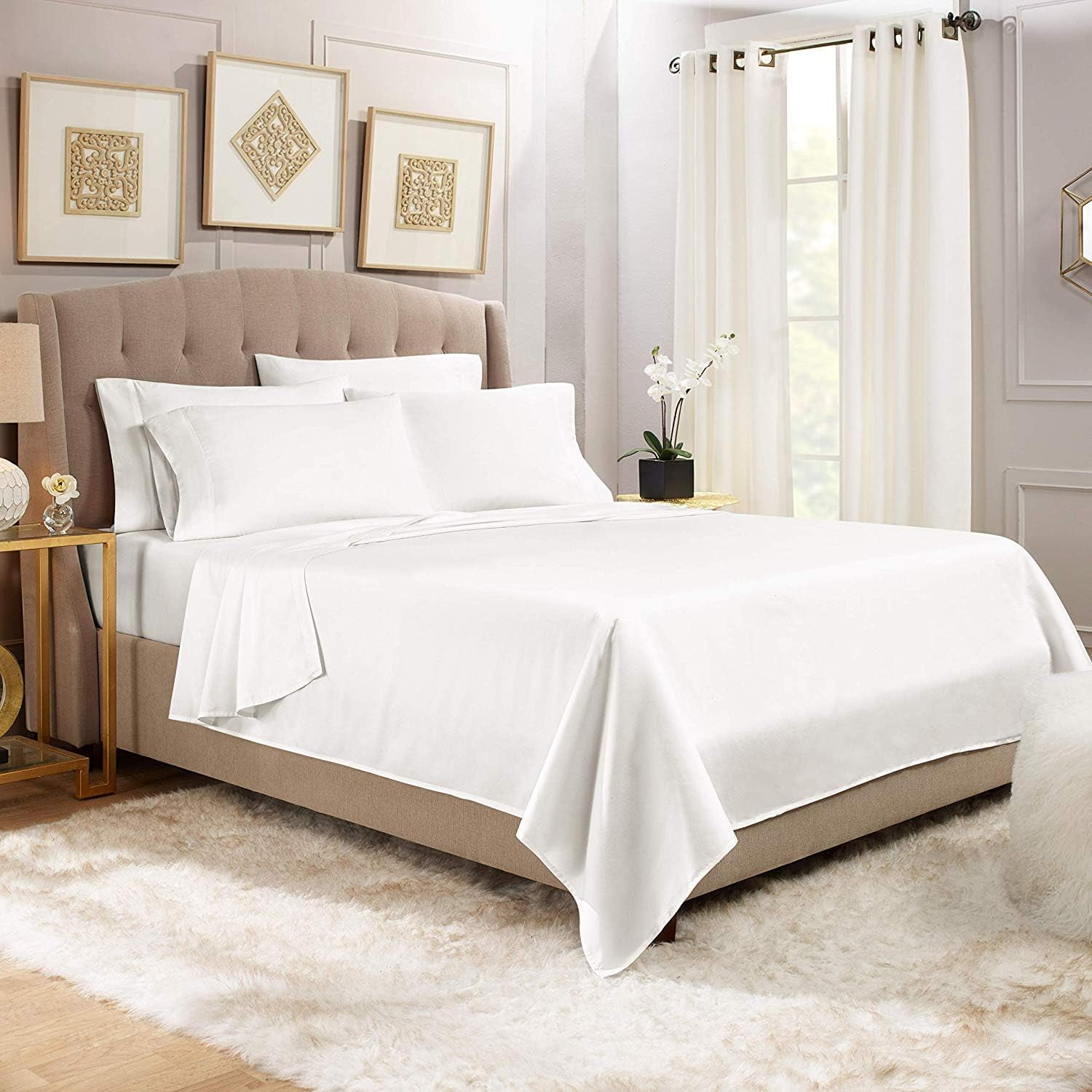 H&H Décor 4 Piece Microfiber Sheet Set White Olympic Queen Deep Pocket ...