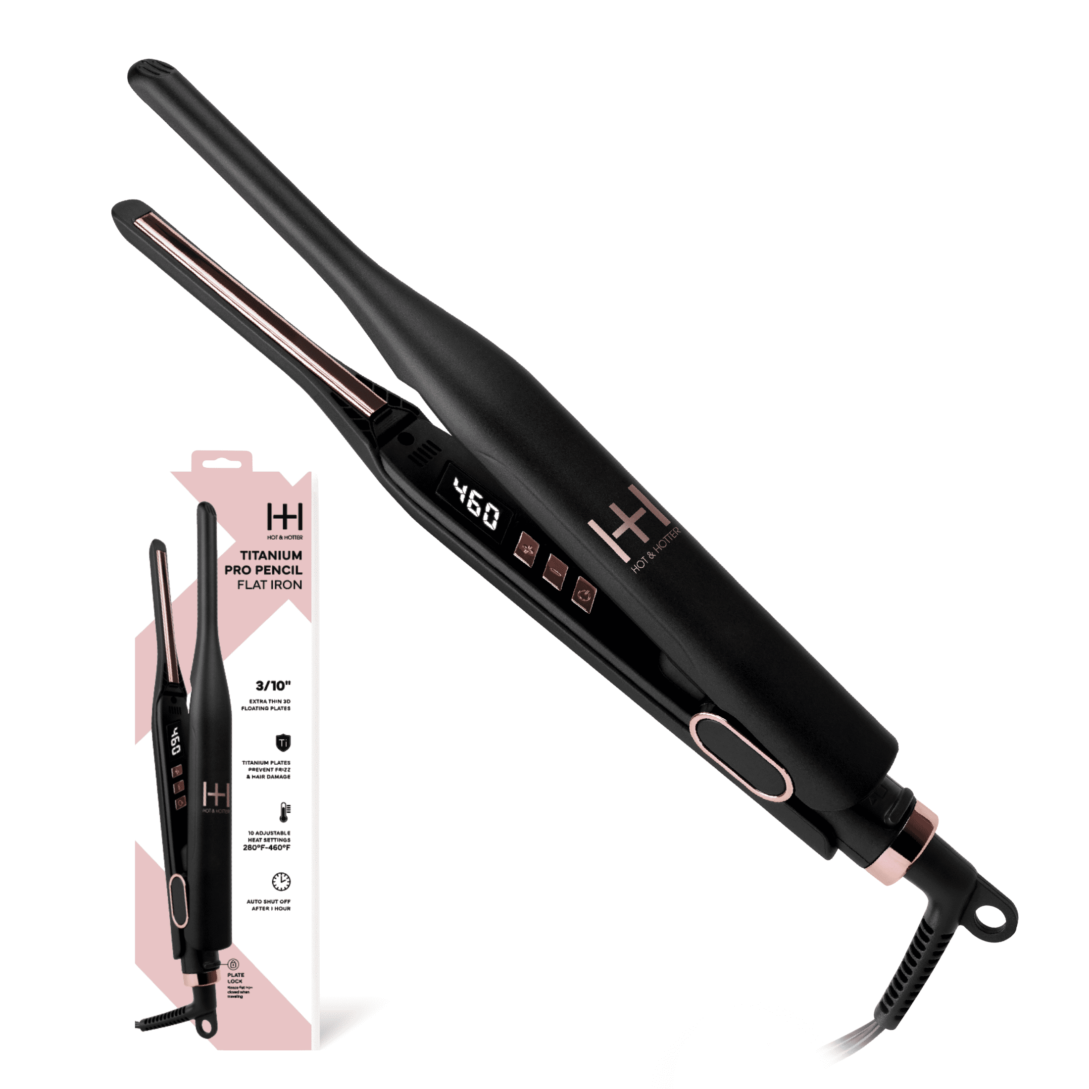 Hot & Hotter Nano Titanium Digital Pencil Flat Iron 3/10 inch Black ...