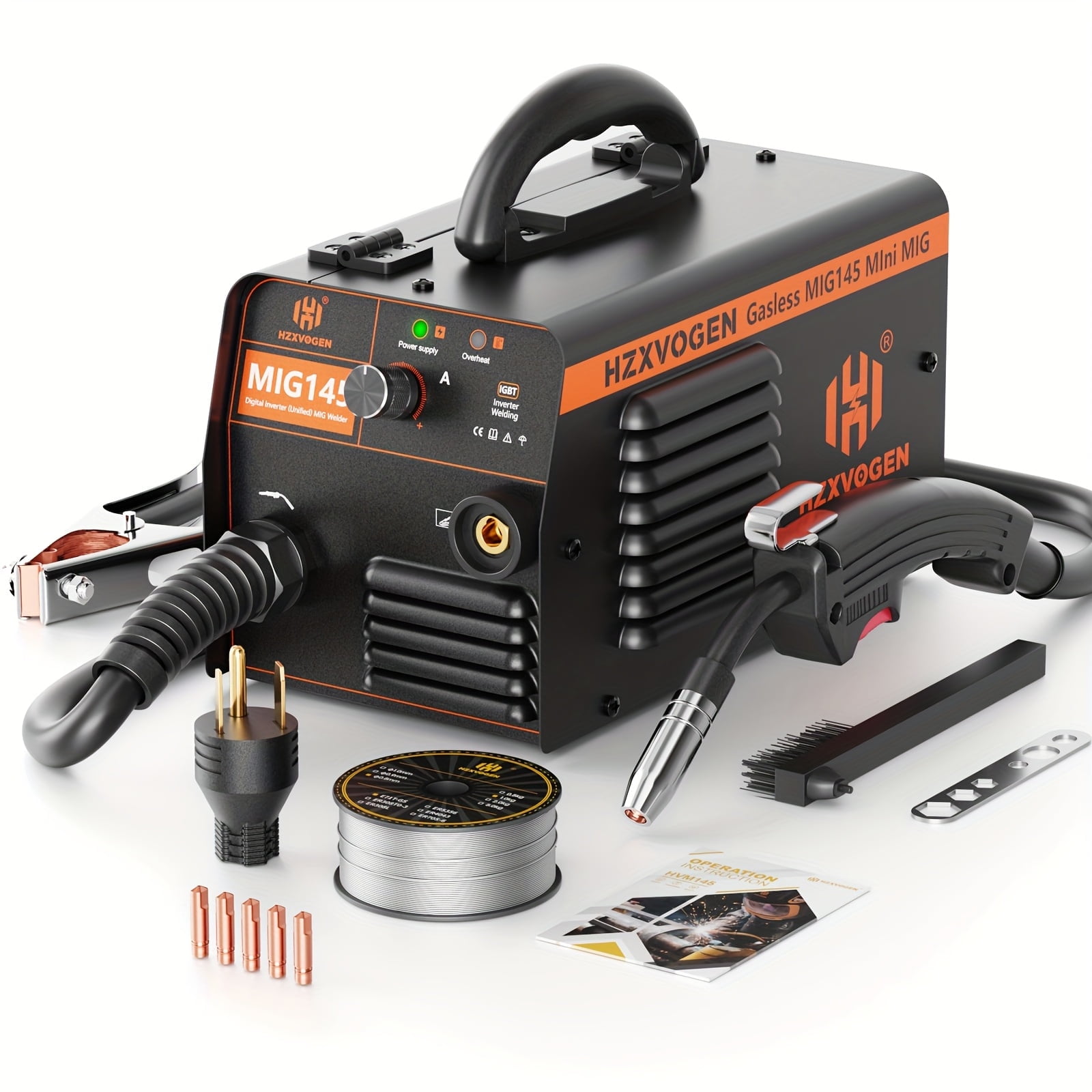H HZXVOGEN 145A MIG Welder, 110V/220V Dual Voltage Flux Core Welder ...