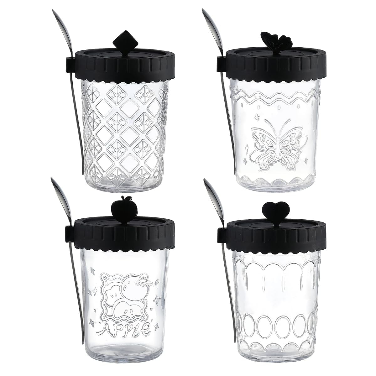 H.JSS WDJS 4 Pack Glass Overnight Oats Jars Lids and Spoons, Glass ...