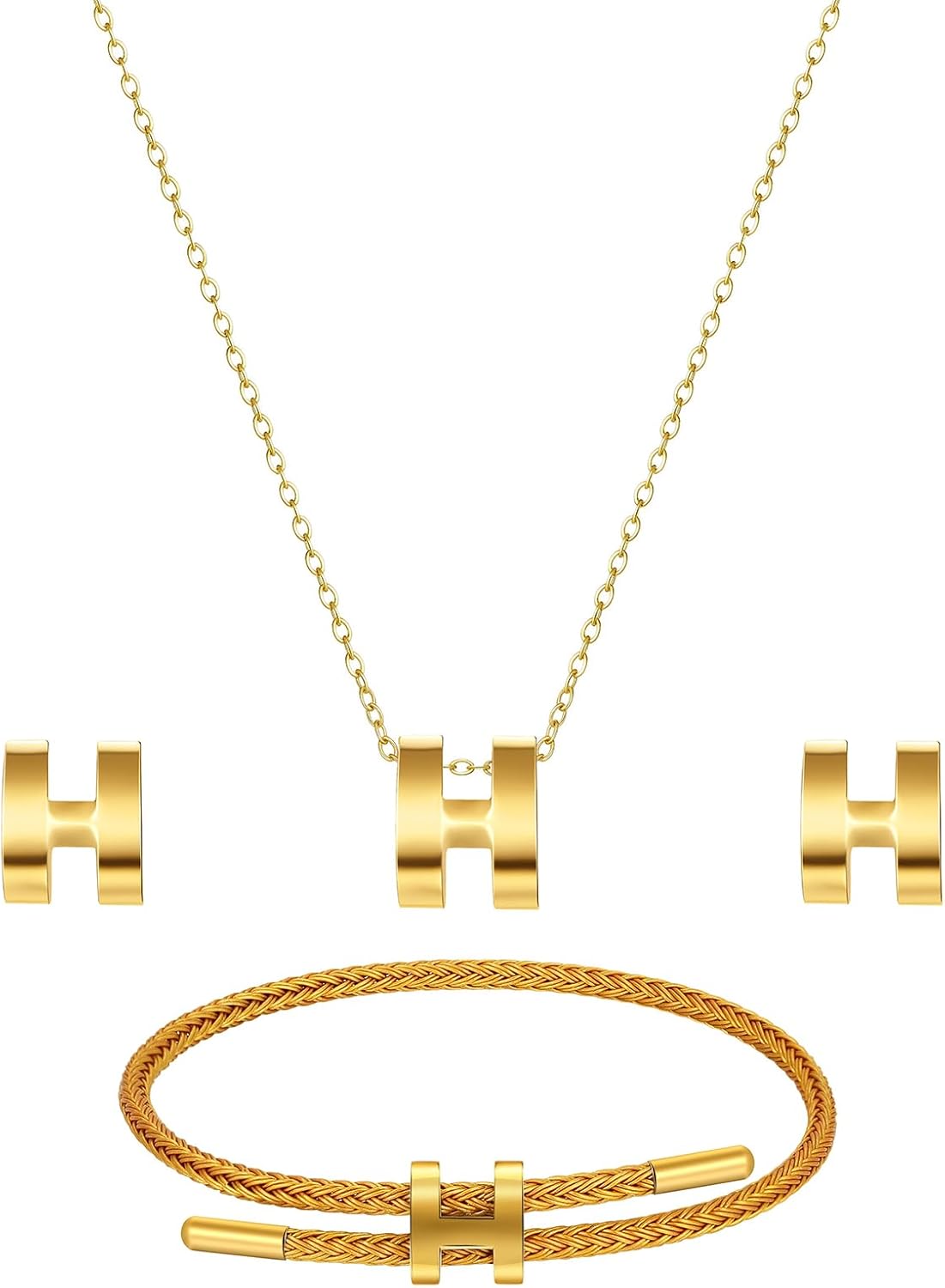 H Jewelry Set for Women 3 Piece, H Titanium Steel Necklace, Earrings ...