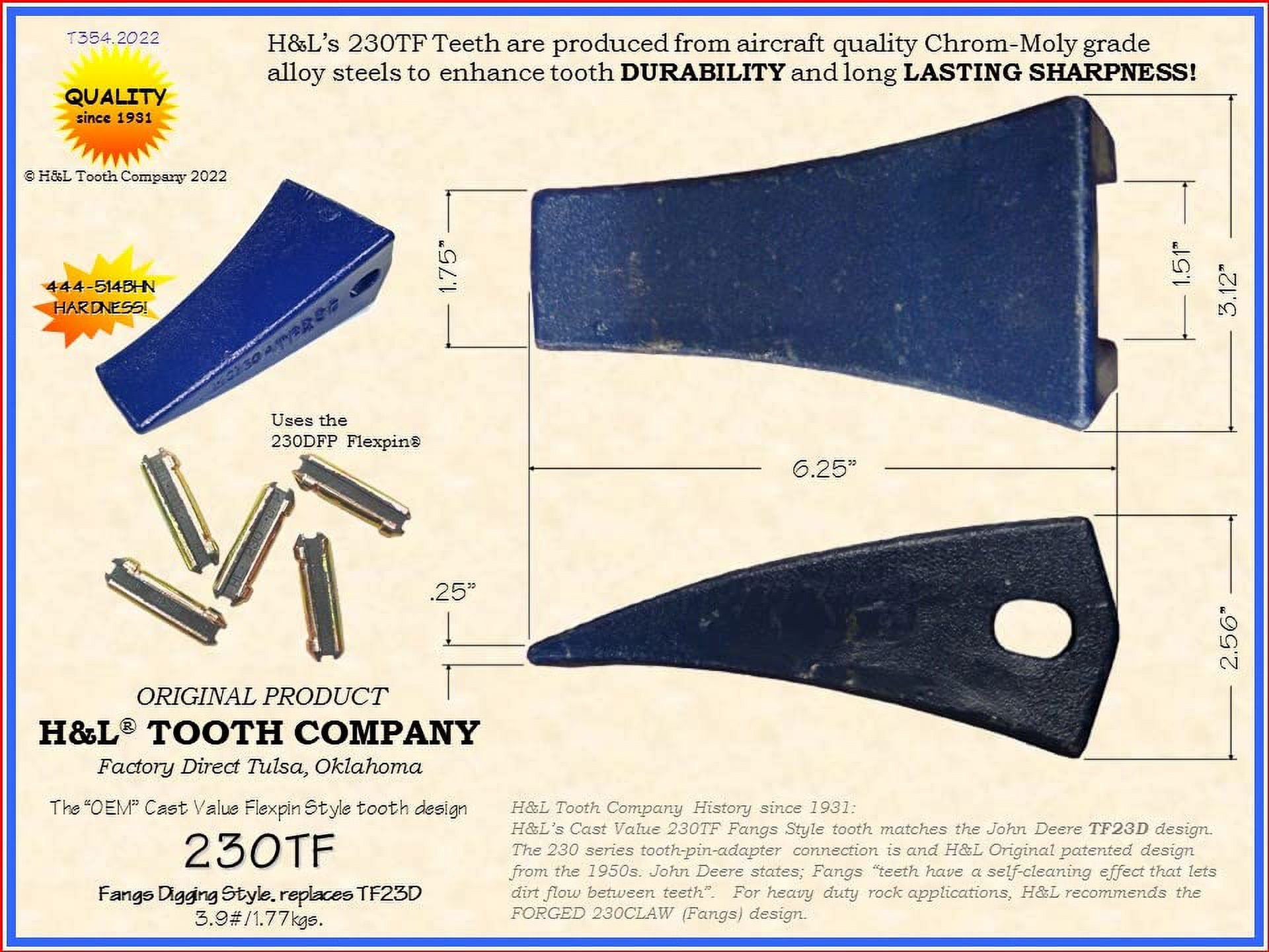 H&L Tooth Company 230TF | TF23D JD Fang Style Backhoe Bucket Teeth Plus ...