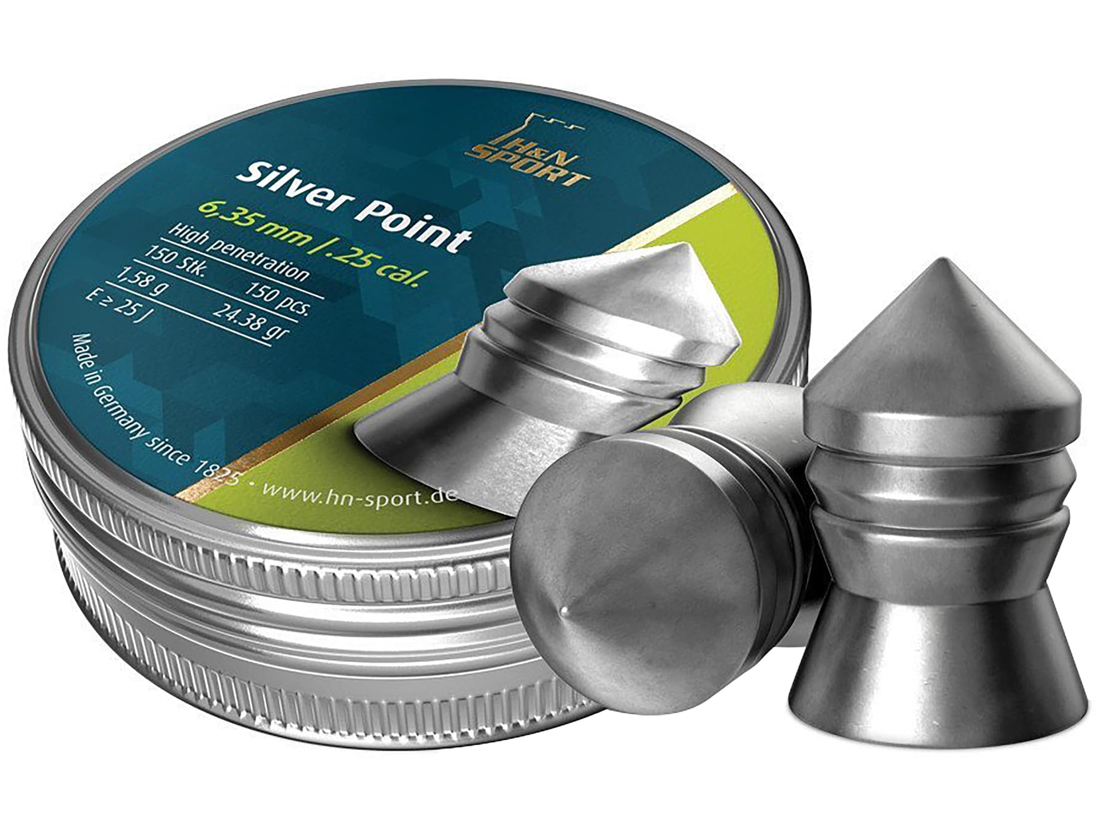 H&N Silver Point Pointed Air Gun Pellets 25 Caliber 24.38 Grain 150PK ...