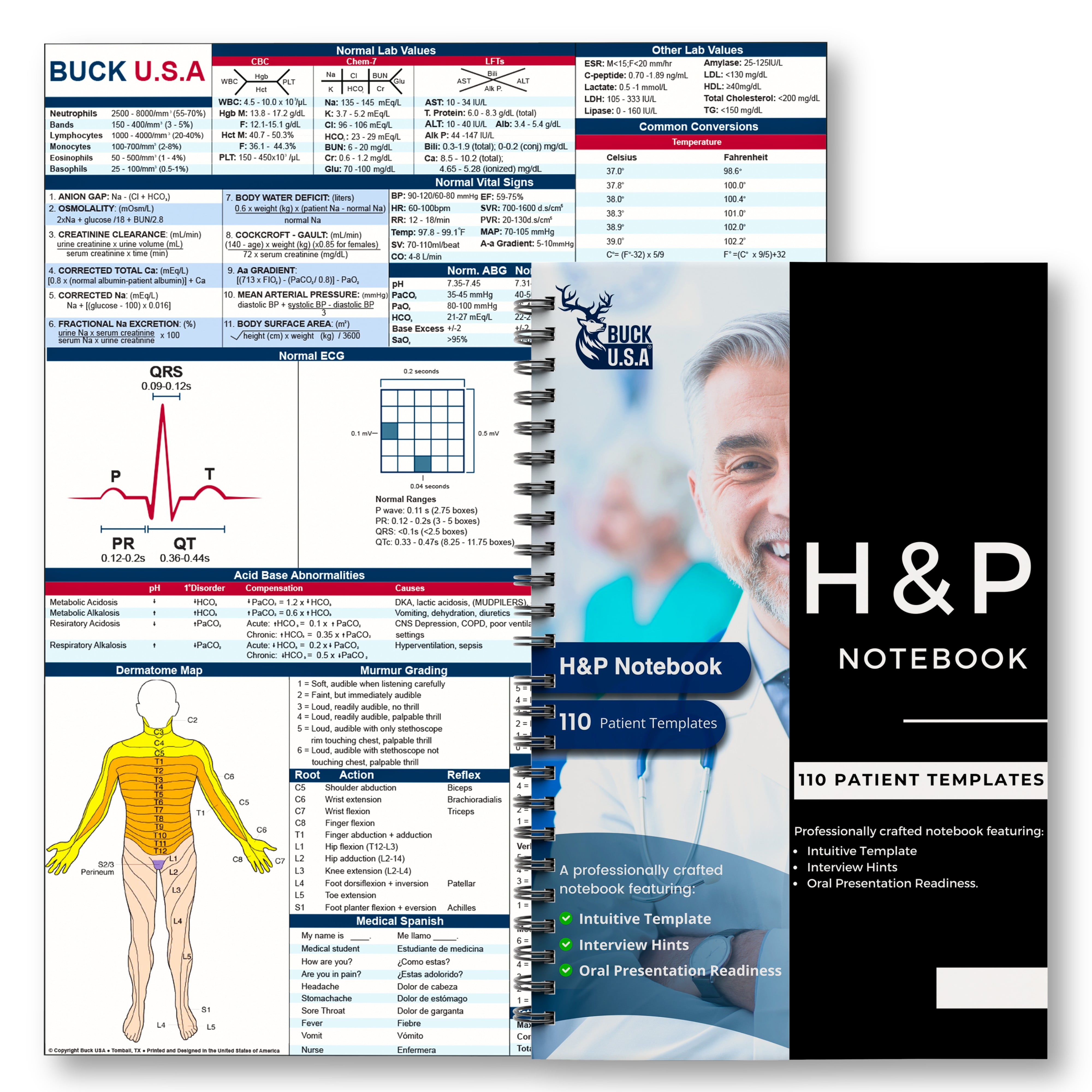H&P Notebook: 110 Perforated Medical History & Physical Templates, 2 ...