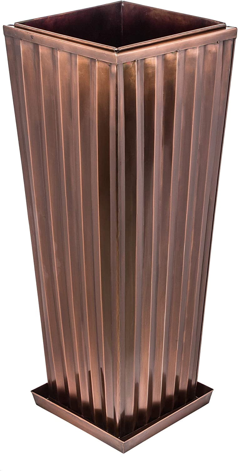H Potter Copper Planter Tall Ribbed Outdoor Indoor Metal Planters for ...