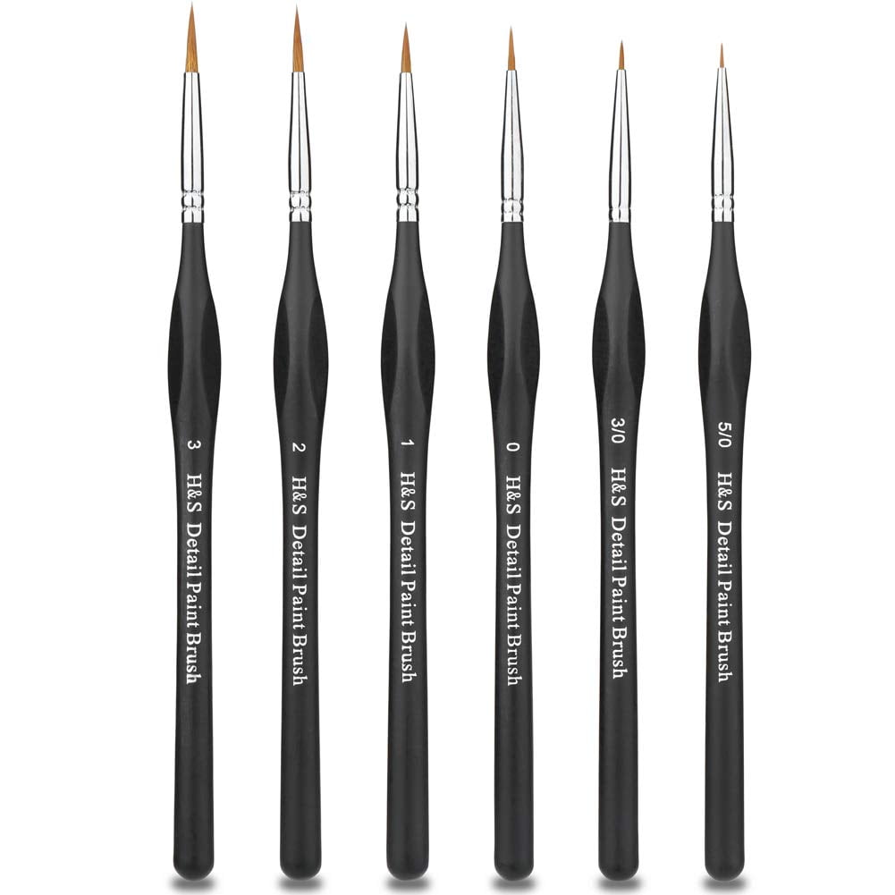 H&S Detail Paint Brushes Set 6pcs Artist Paint Brush Fine Tip ...
