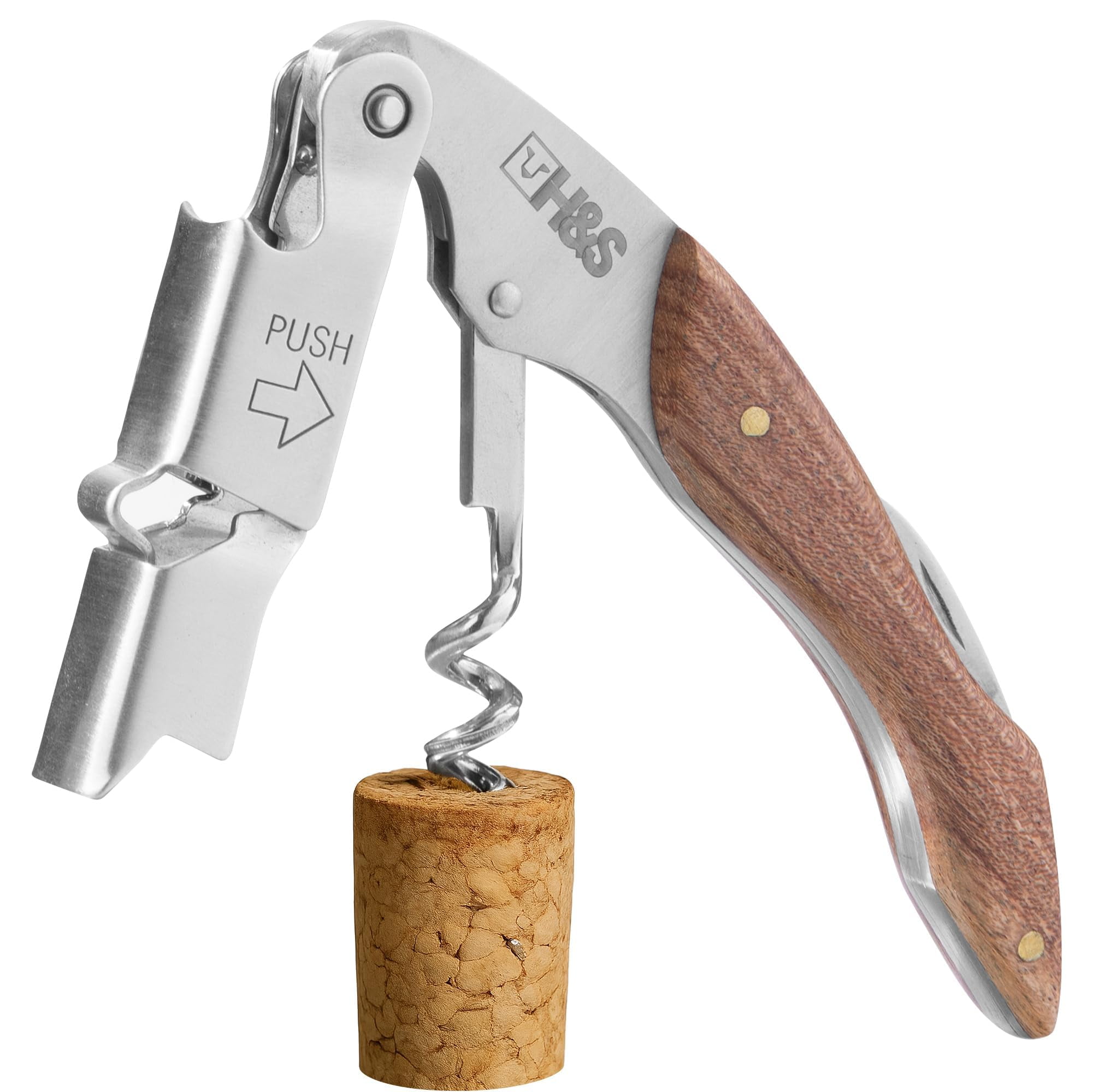 H&S Stainless Steel Cork Opener, Waiters Hinged Fulcrum Wine Bottle ...