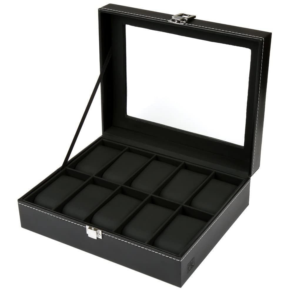 H&S. Watch Box Organizer for Men & Women - Black Faux Leather Watch ...