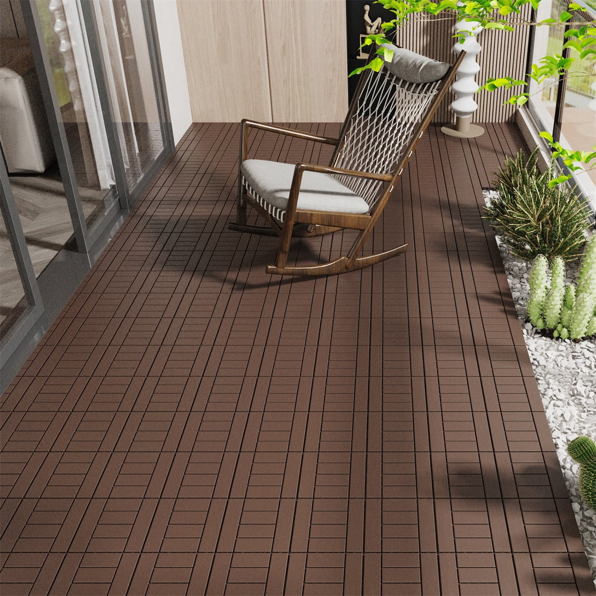 H Style 12" Patio Deck Tiles, 44pcs DIY Module Interlocking Decking ...