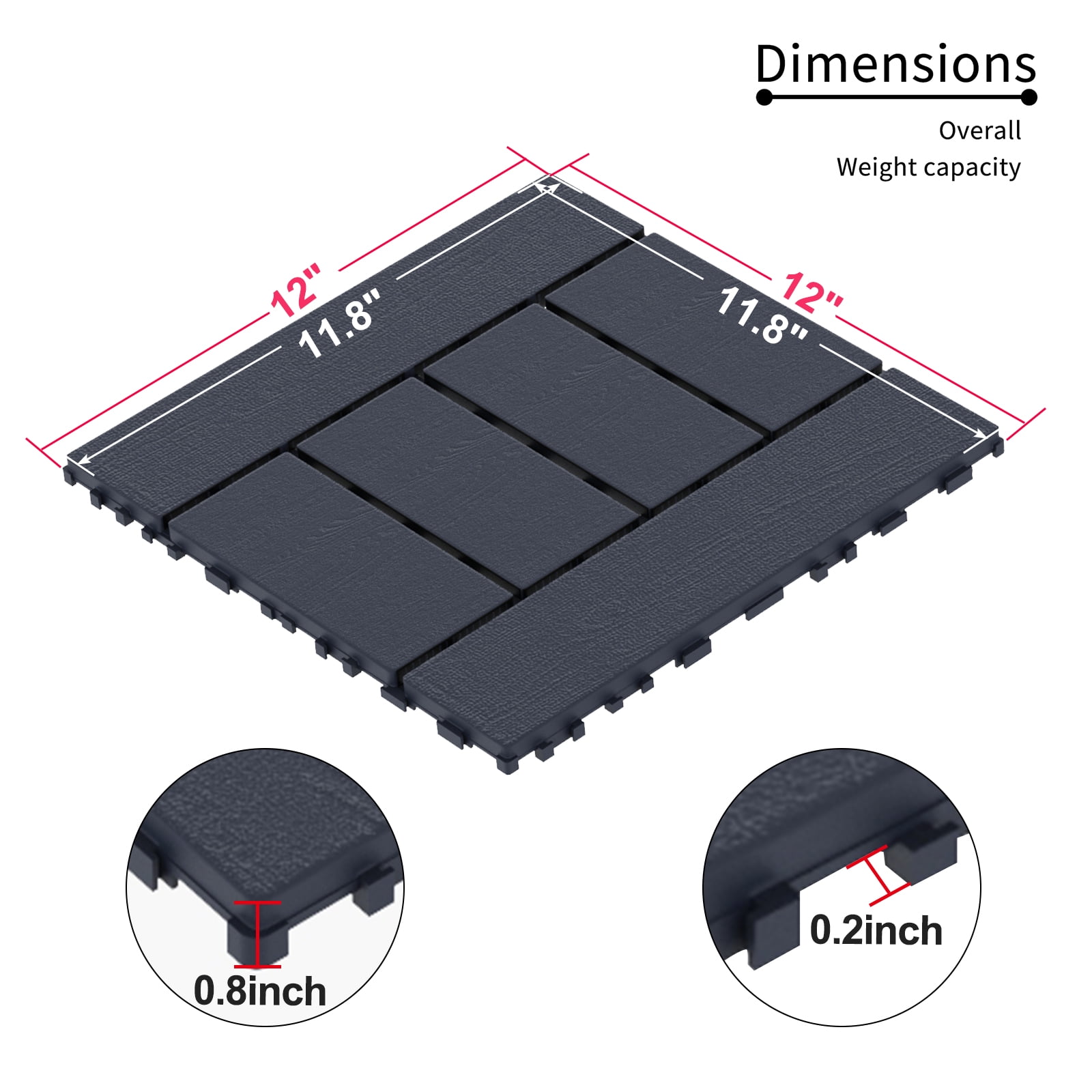 H Style 12" Patio Deck Tiles, DIY Module Interlocking Decking Tiles ...