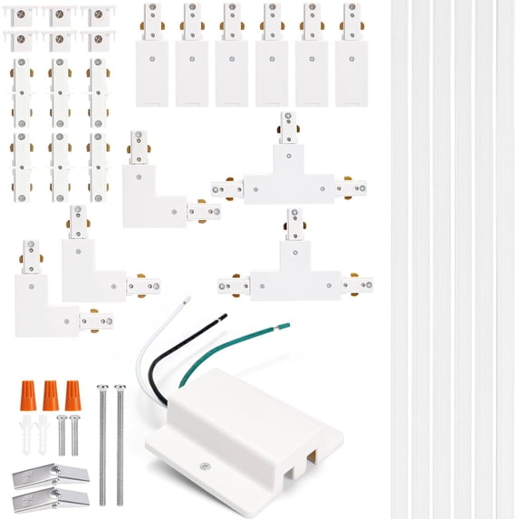 H Track Lighting Rails Kit - 20ft White Track Light Tracks 3 Wire with ...