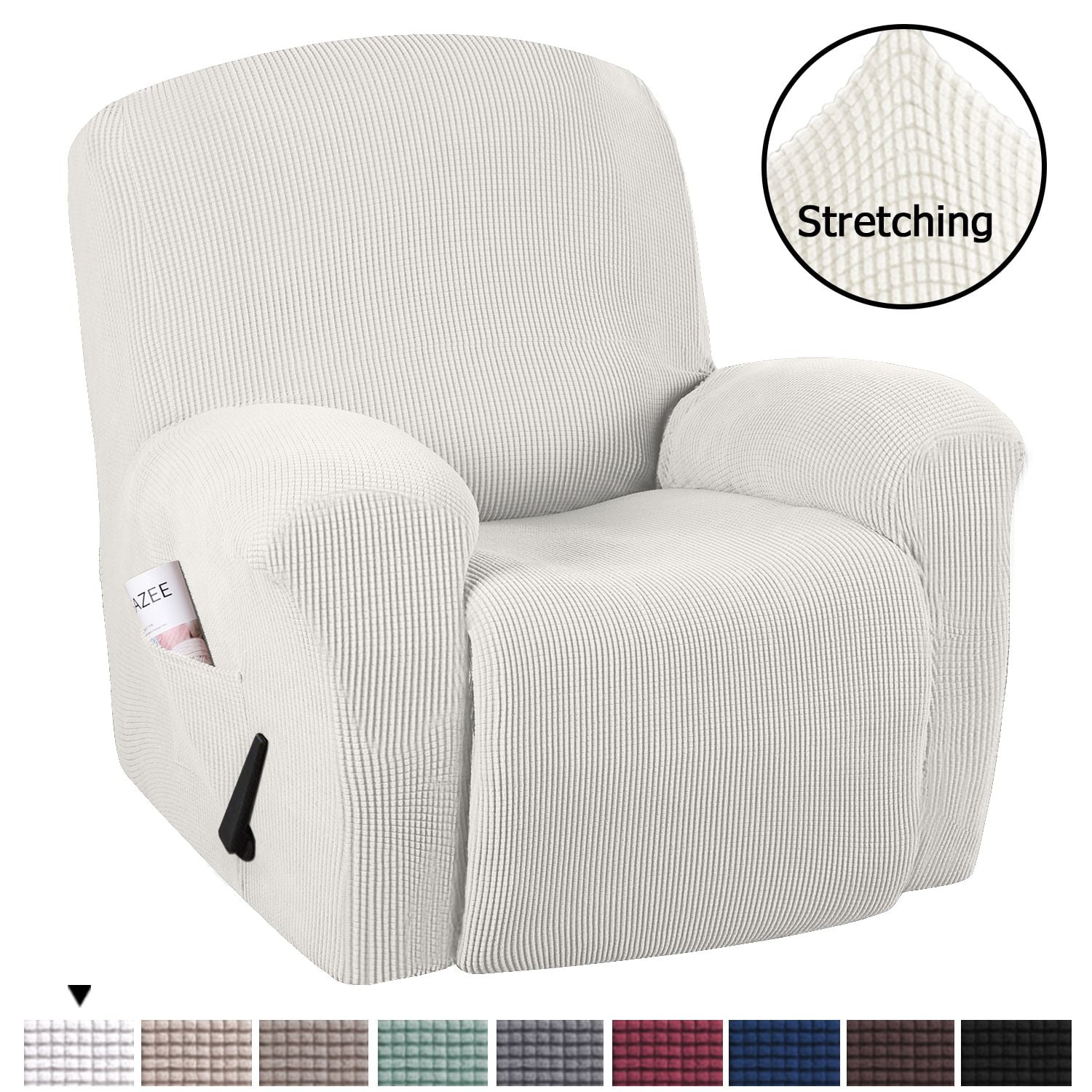 H.VERSAILTEX 1-Piece Jacquard Spandex Recliner Stretch Slipcover, Ivory ...