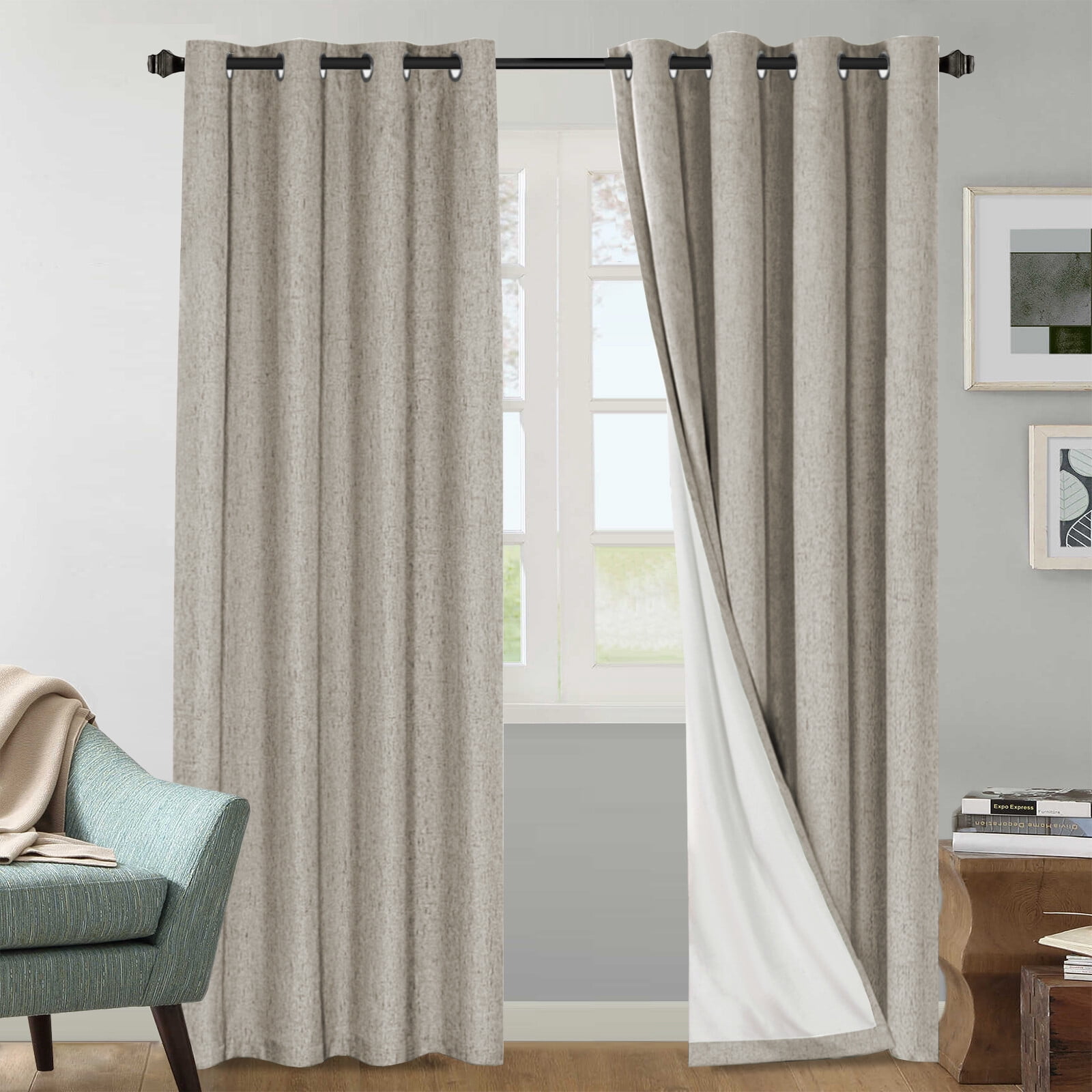 H.VERSAILTEX 100% Blackout Linen Textured Grommet Curtains for Bedroom ...