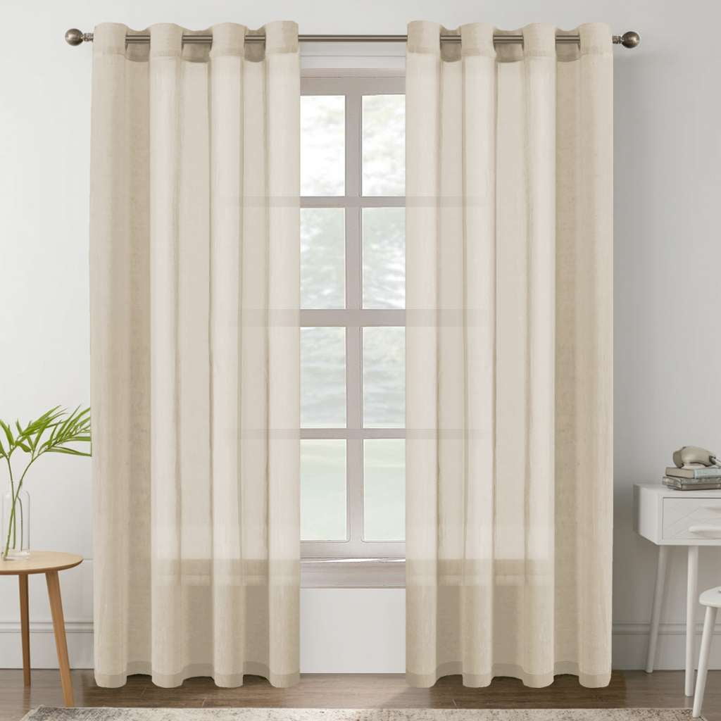 H.VERSAILTEX Farmhouse Natural Linen Sheer Curtains Flax Linen Blended ...