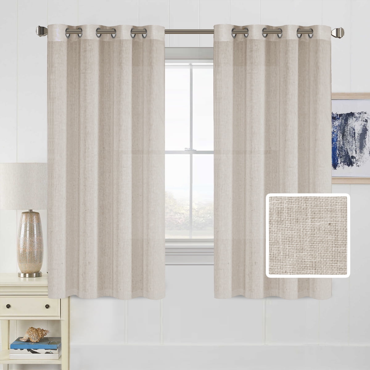 H.VERSAILTEX Linen Sheer Curtains 2 Panel Sets 63 Inch Length- Semi ...