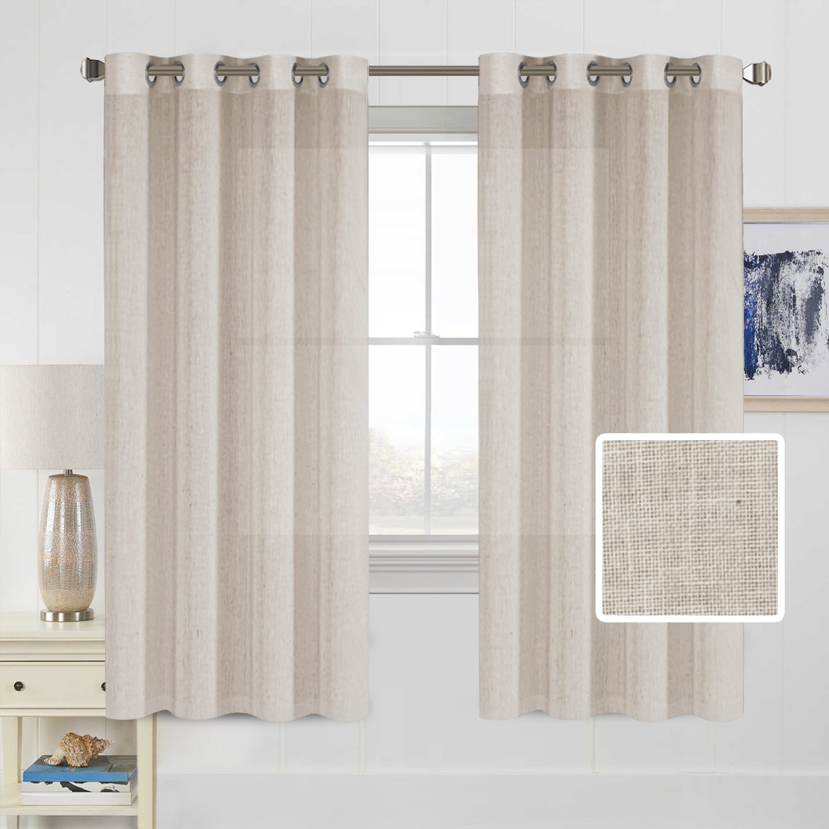 H.VERSAILTEX Linen Sheer Curtains 2 Panel Sets 72 Inch Length- Semi ...