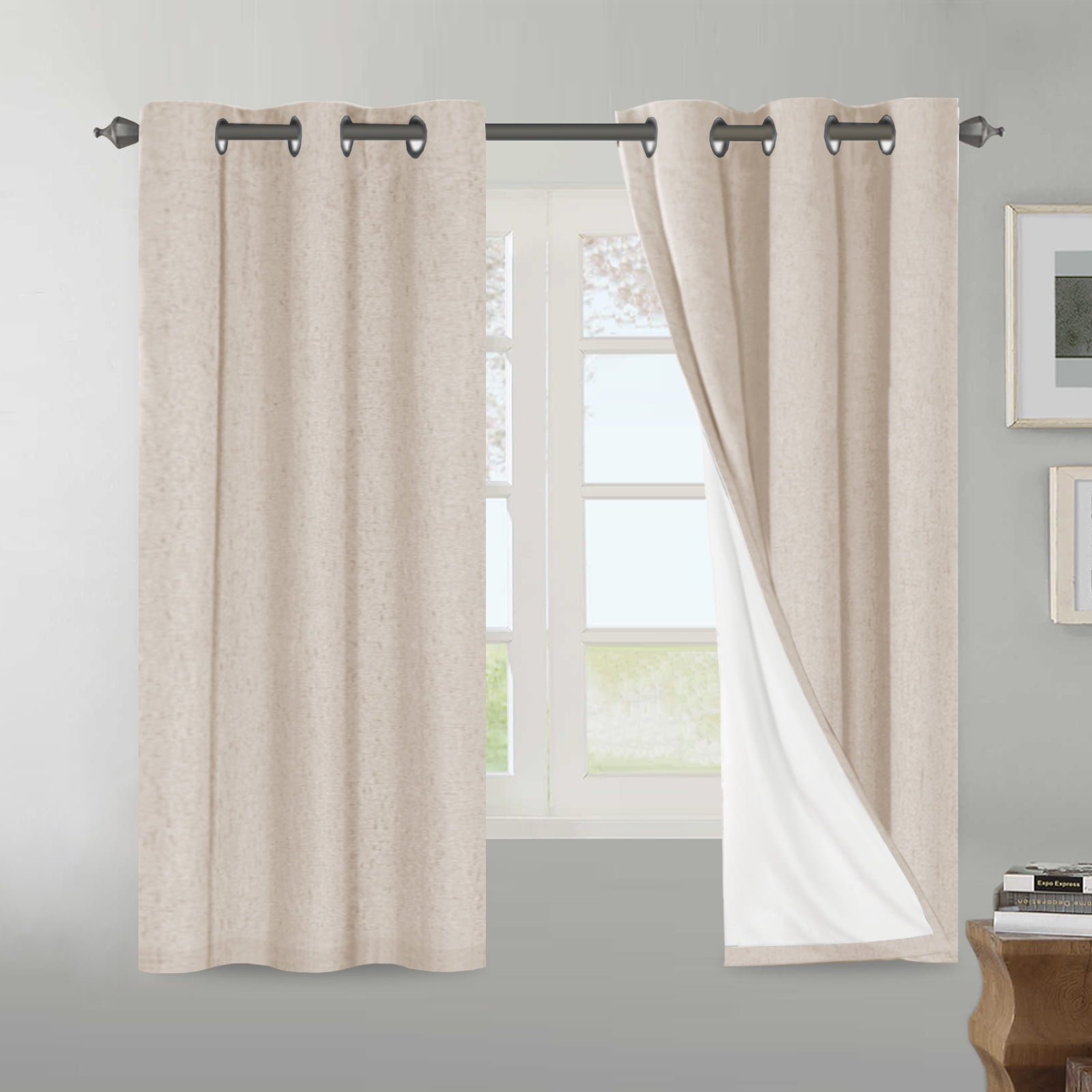 H.VERSAILTEX Natural Linen 100% Blackout Curtains with White Liners ...