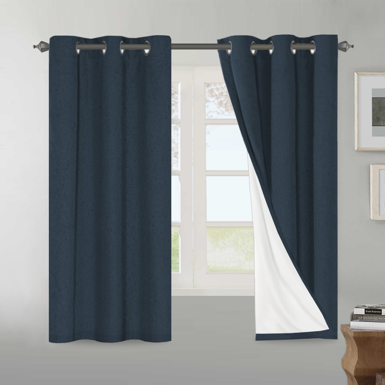 H.VERSAILTEX Contemporary 100% Blackout Grommet Curtains, Navy Solid ...