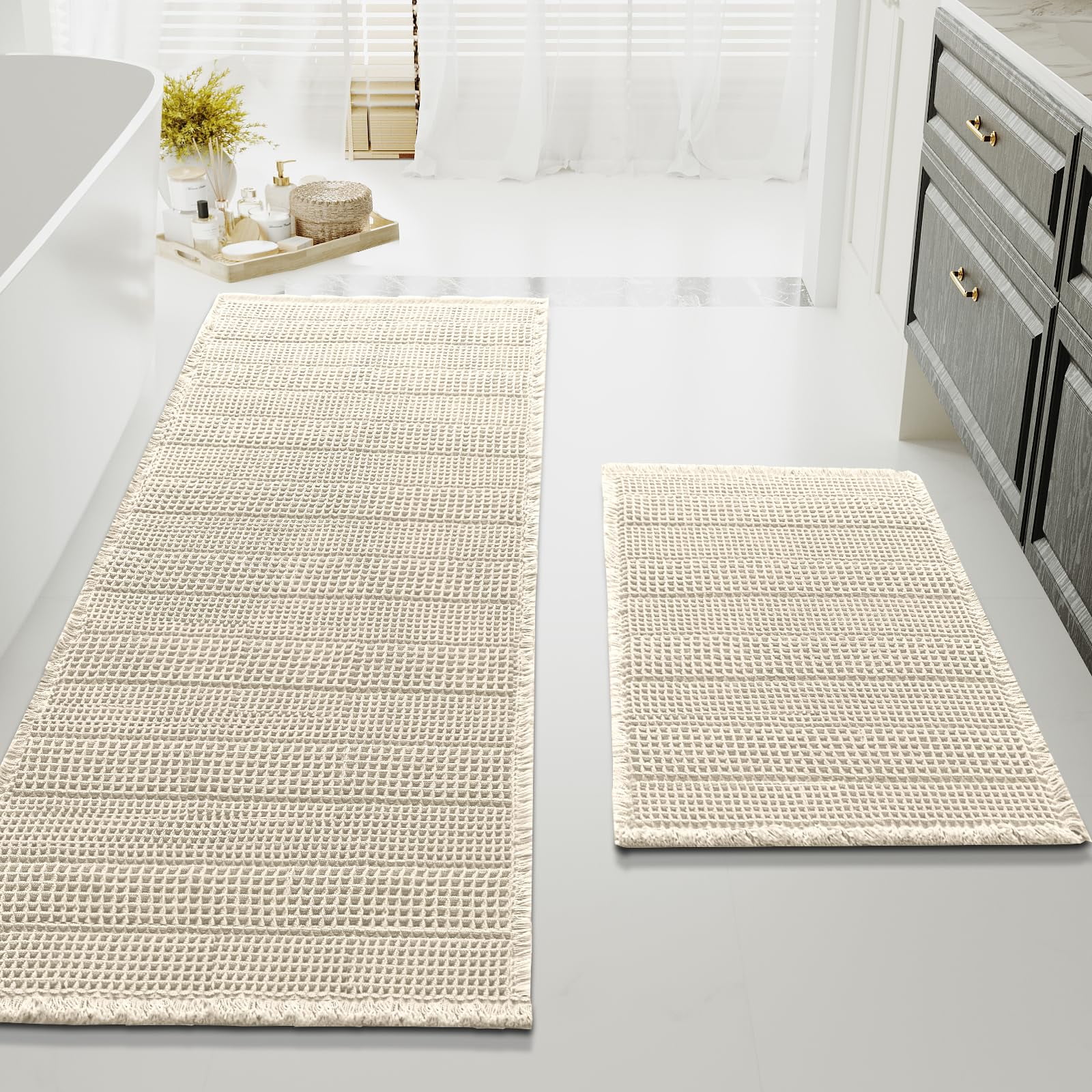 H.VERSAILTEX Waffle Bath Mat Super Absorbent Bathroom Mats Non Slip ...