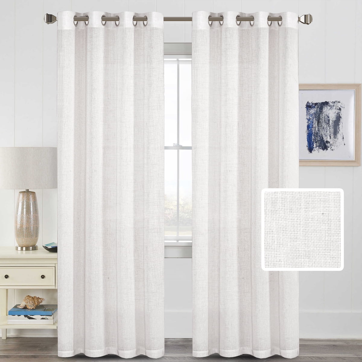 H.VERSAILTEX White Curtains Sheer Light Filtering Window Curtains 96 ...