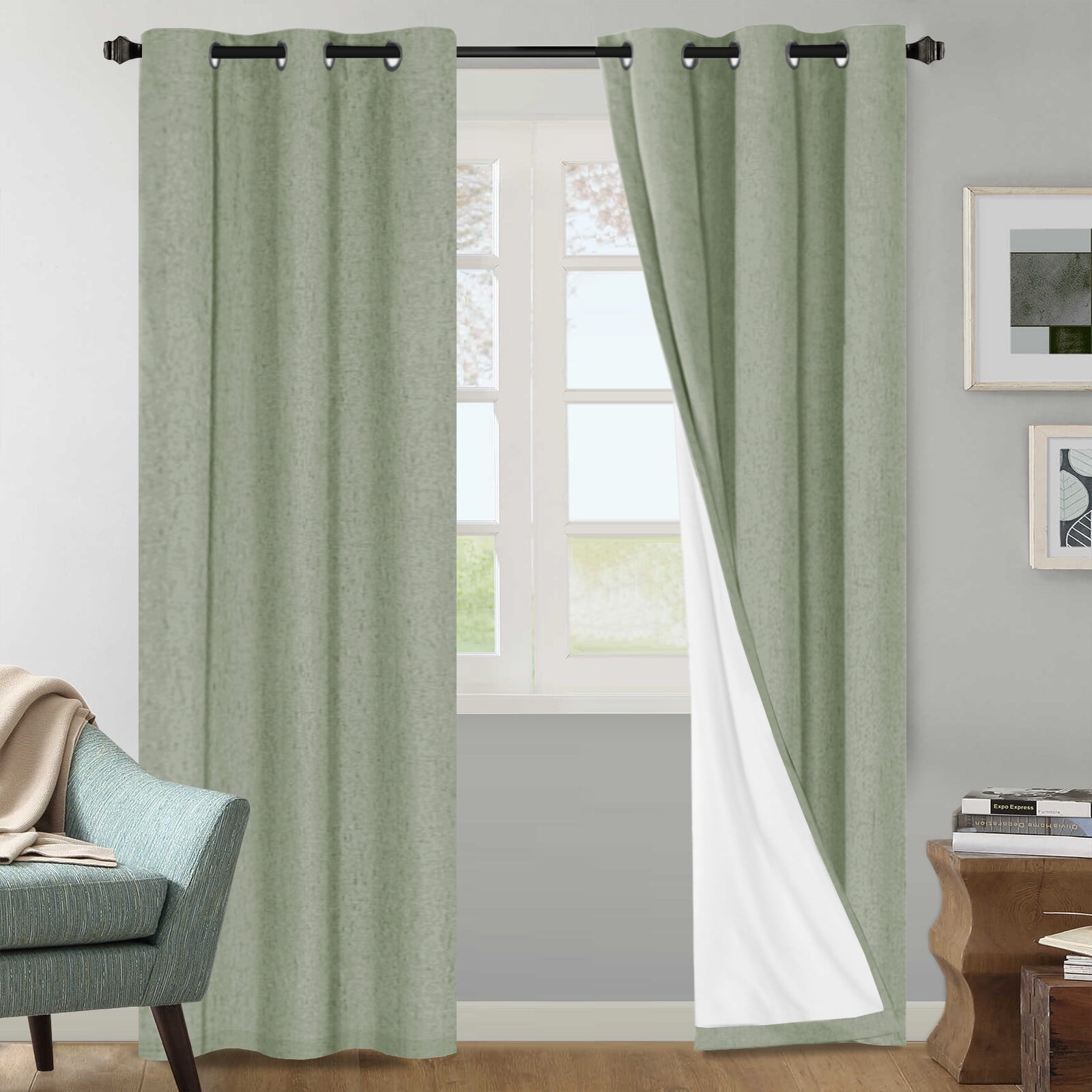 H.Versailtex Sage Green Solid Grommet 100% Blackout Curtains, 42" x 84 ...