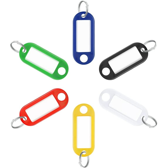 H&W 30 Pack Tough Plastic Key Tags, Split Ring Label Window, 6 Colors ...