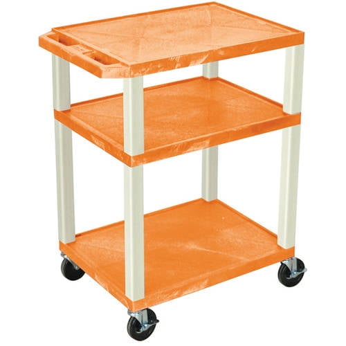 H. Wilson Tuffy 3-Shelf A/V Cart with Electric, Orange Shelves and ...