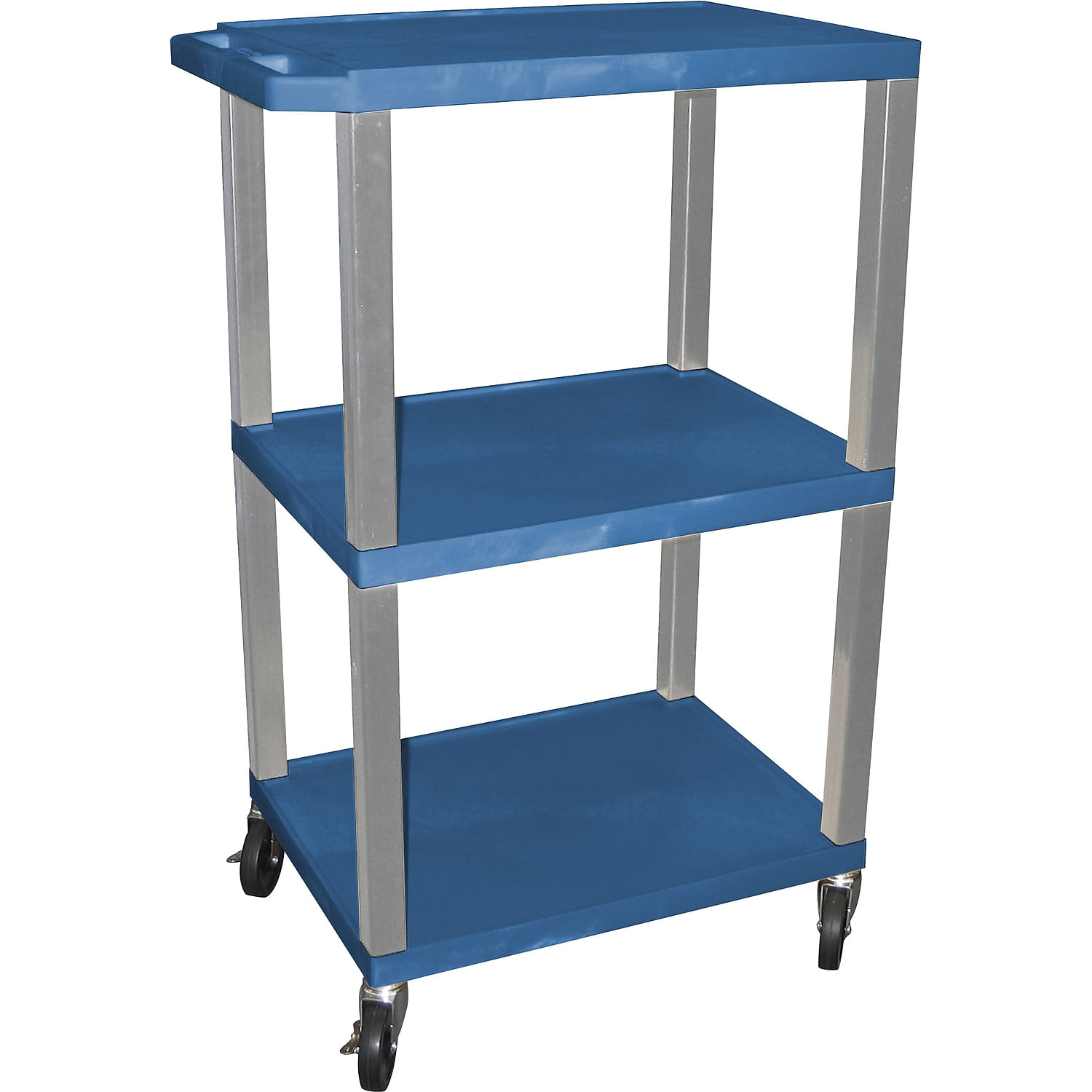H. Wilson Tuffy Plastic 42" 3 Shelf Utility Cart Blue and Nickel Small ...