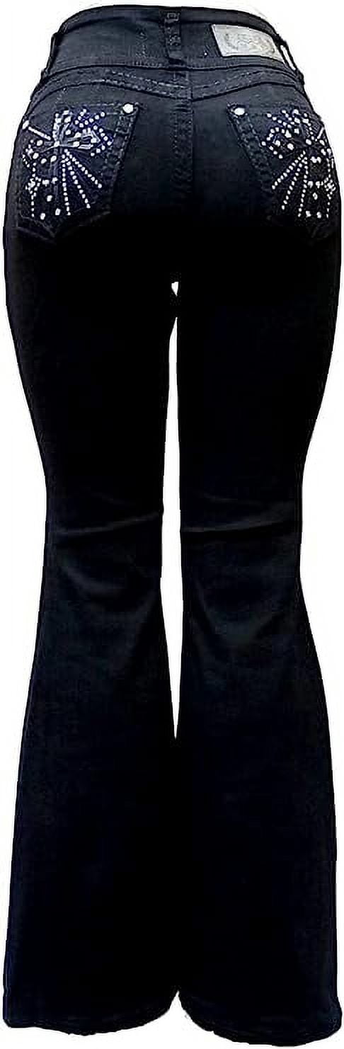 H&Y Women's 70s Trendy Sexy Rhinestone Studded Flare Fitted High Waist Bell Bottom Denim Jeans ...