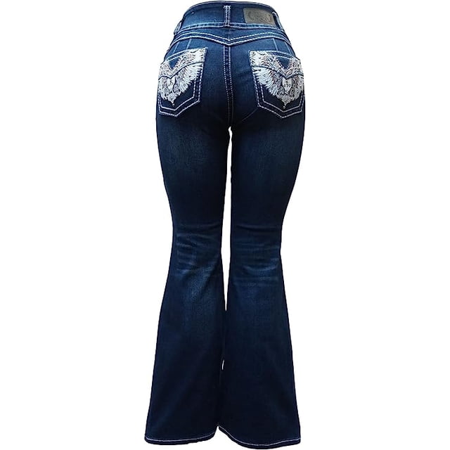H&Y Women's 70s Trendy Sexy Rhinestone Studded Flare Fitted High Waist ...