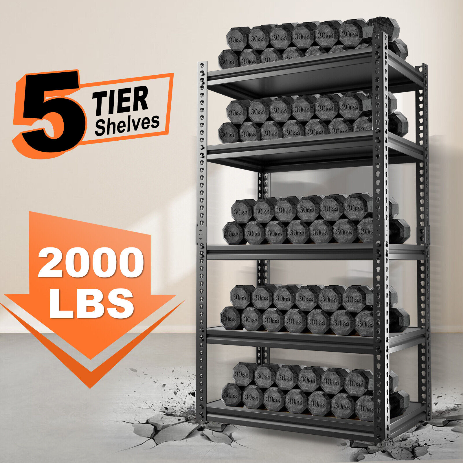 H&ZT 5 Tier Garage Shelving Heavy Duty Loads 2000LBS 72" Shelf ...