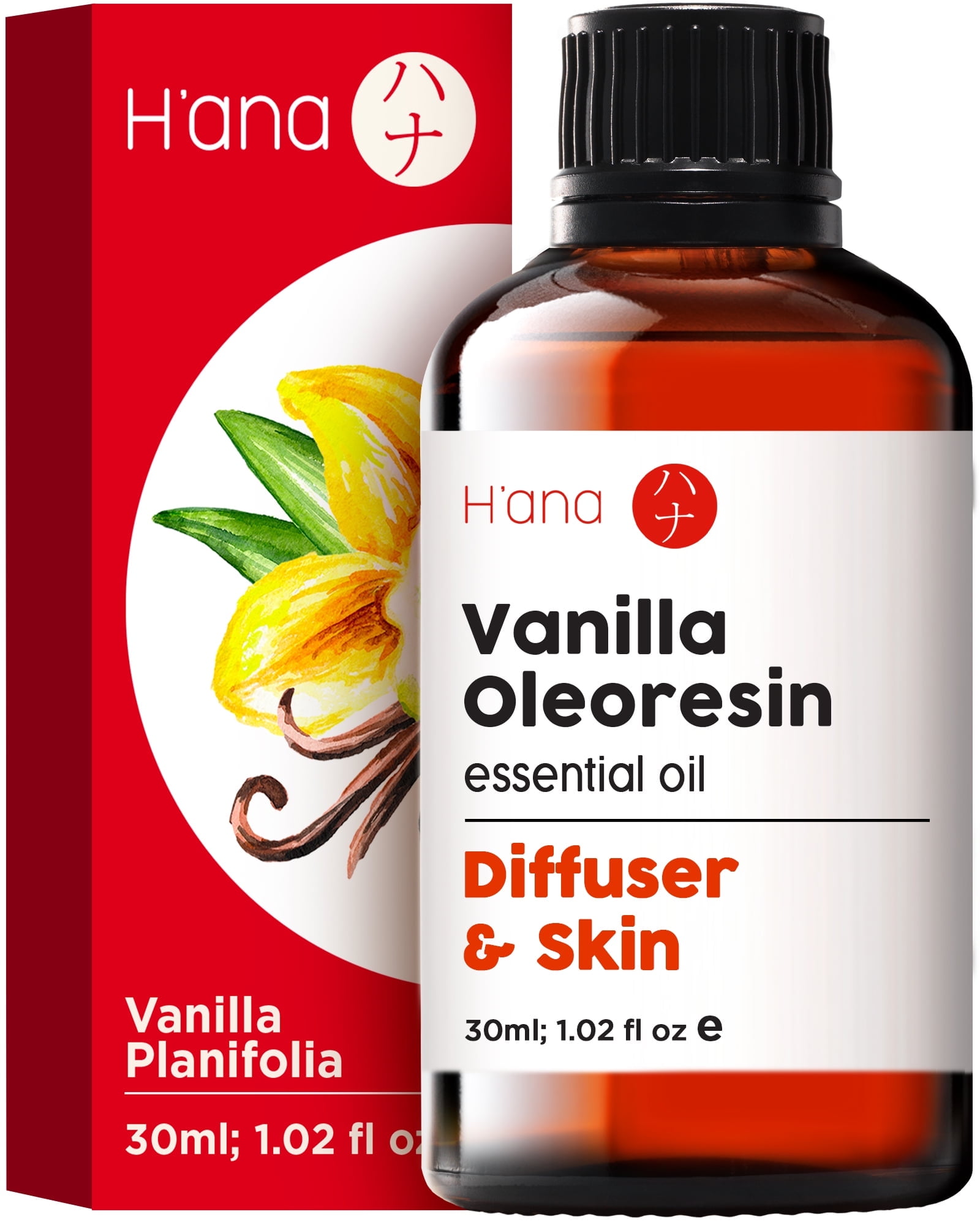 H'ana Vanilla Essential Oil for Diffuser & Skin, Therapeutic Grade Fragrant and Long Lasting ...