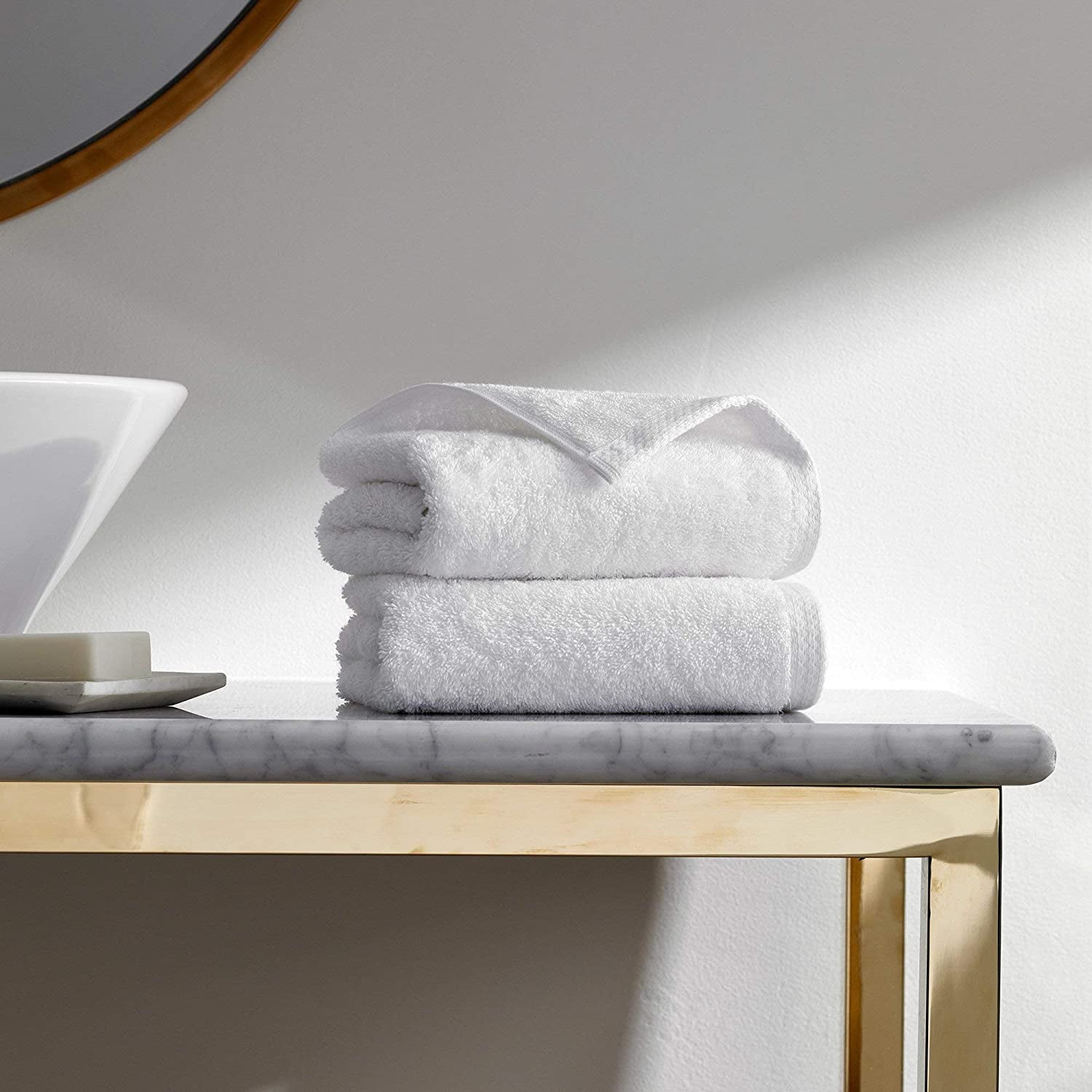 H by Frette Simple Border Hand Towel Set of 2 - Luxury All-White Bath Linens/Includes 2 Hand ...