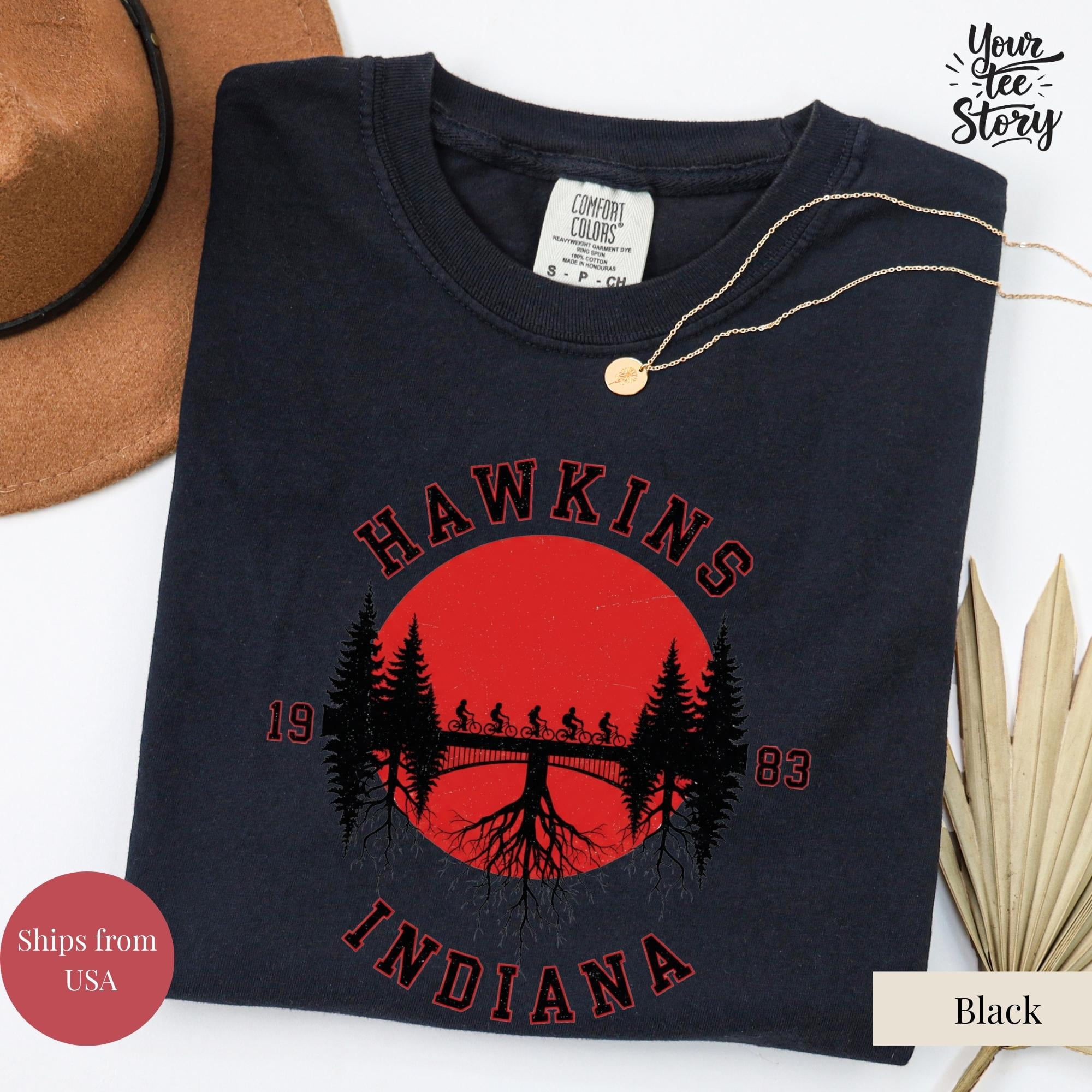 H@wkins 1983 Indiana Shirt, Upside Down Shirt, Movie Lover shirt, Movie Fan Gift - Walmart.com