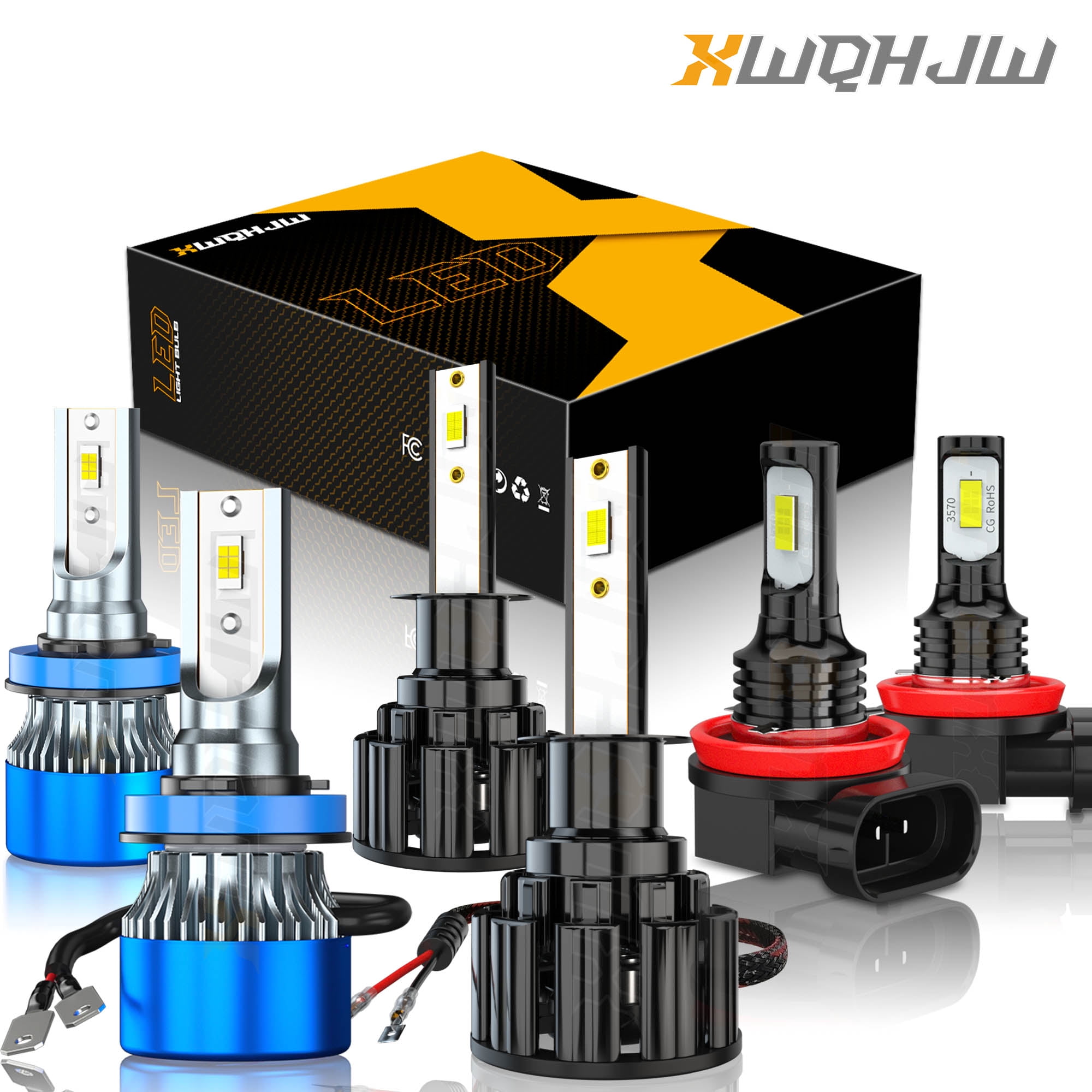 H1 H11B LED Headlight Hi/Low+H11/H8/H9 Fog Light Bulbs 6000K 12000LM ...
