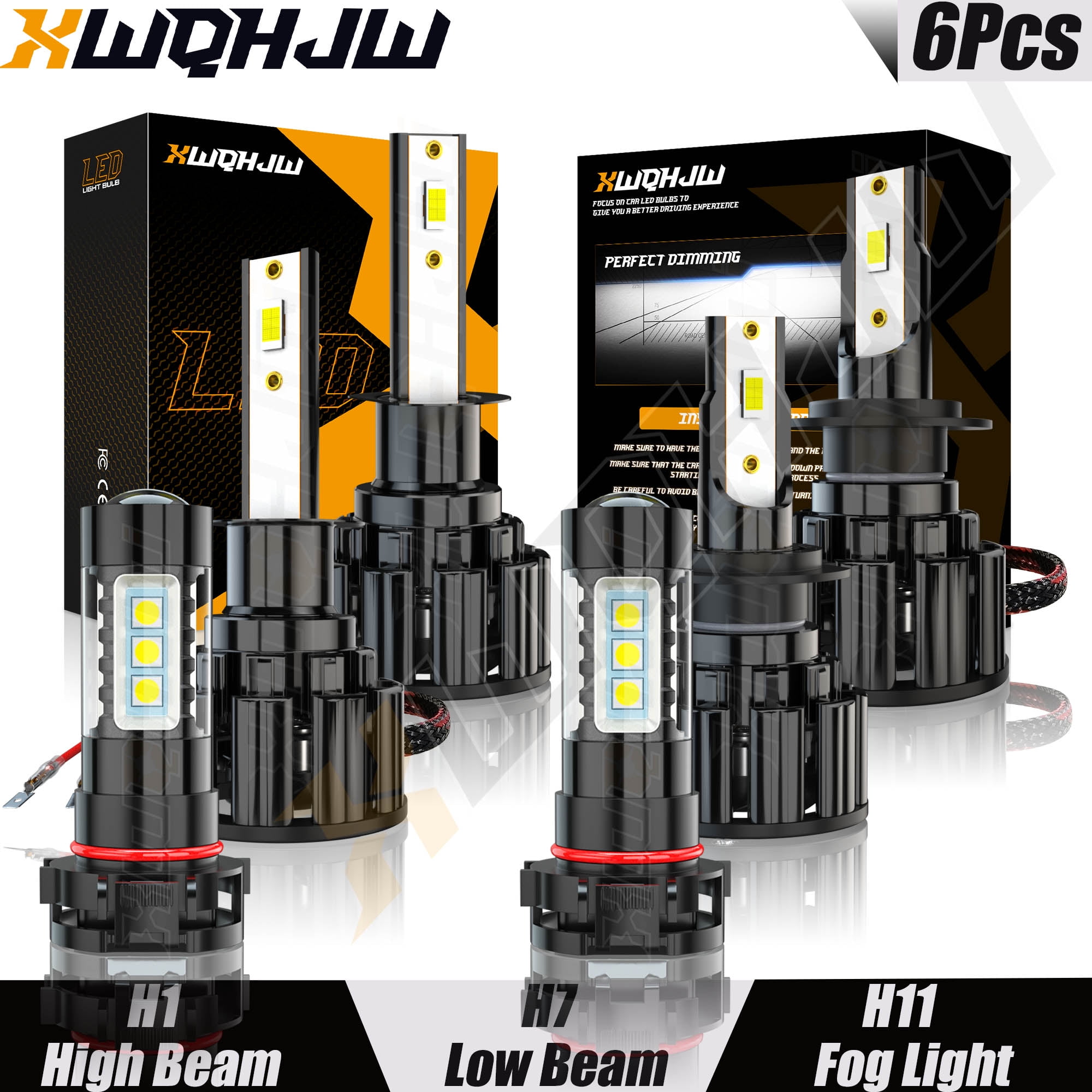 H1+H7 Combo LED Headlight Bulb Kit High Low Beam H11 Fog Light 6000K White 6Pcs - Walmart.com
