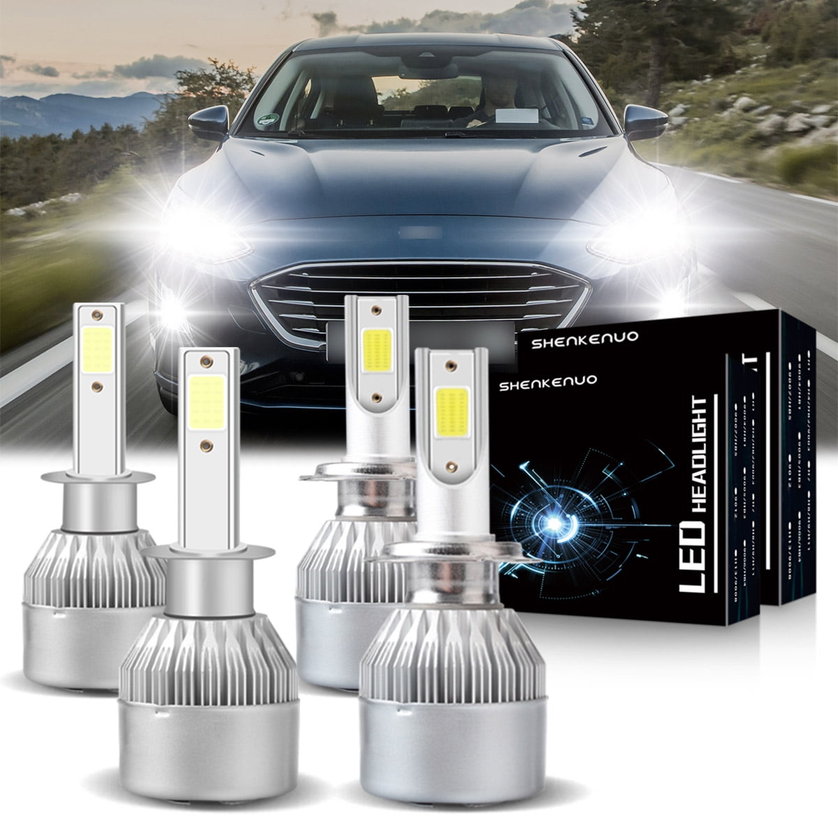 H1 H7 High/Low Beam Headlights for Ford Fiesta 2008-2011 6000K White ...